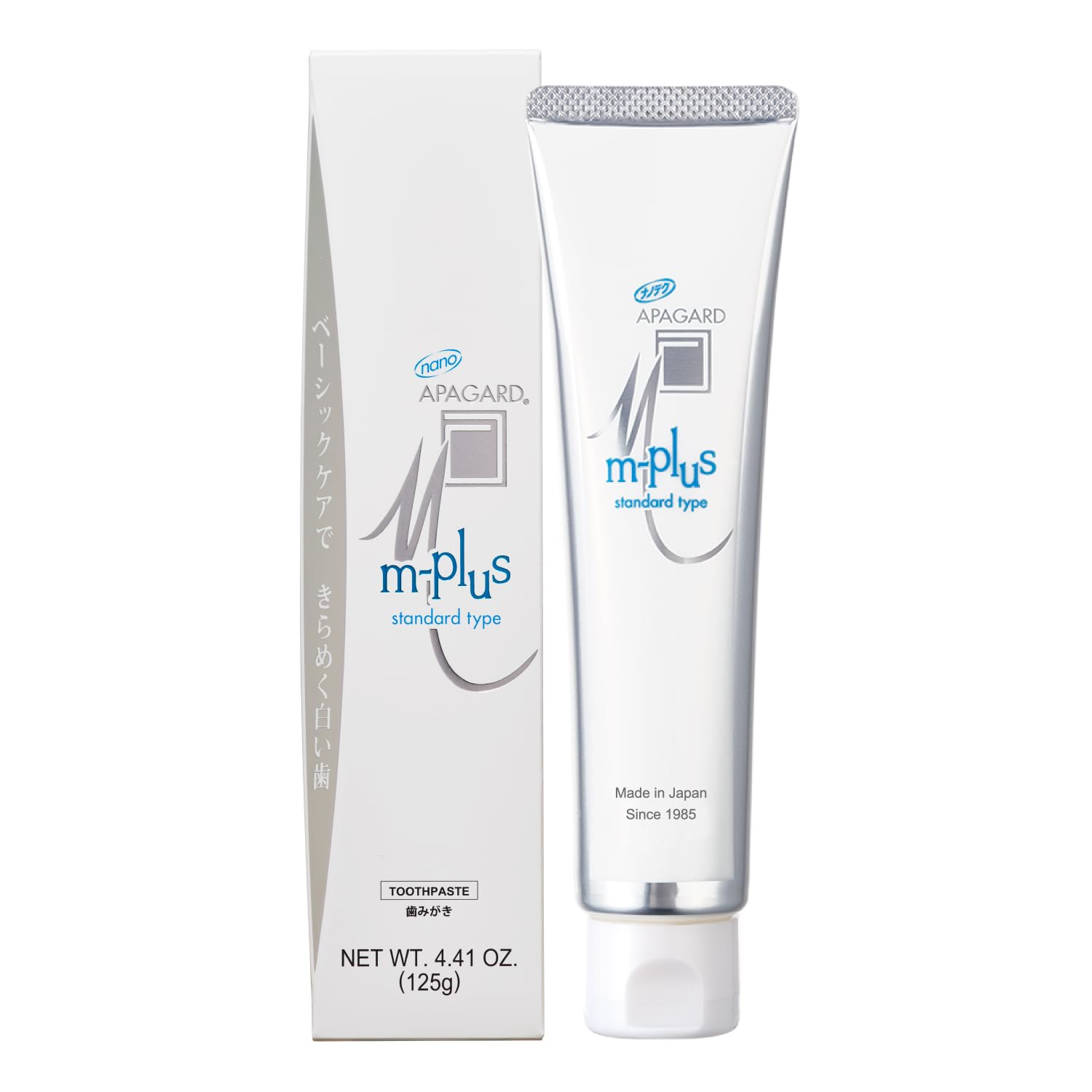 APAGARDĀ® M-plus, Sangi's Nano-Hydroxyapatite Toothpaste for Naturally Whiter Teeth Made in Japan, No Fluoride, for family use, 125g / 4.4 oz, Mild Mint Flavor, 1 Pack
