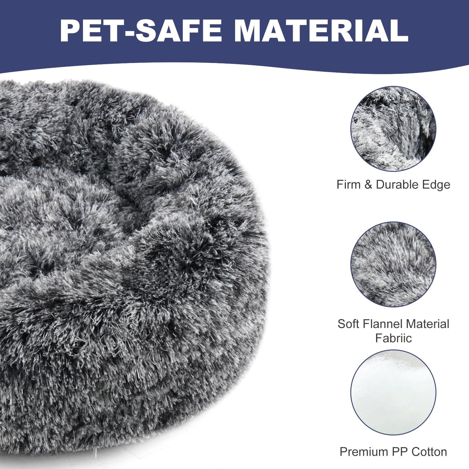 Aurako Cat Bed Dog Bed Round Cushion Pet Bed Mat Ultra Soft Plush Donut Sofa Comfortable Pillow Machine Washable Pet Cuddle Beds for Kitten Small Medium Large Dogs Cats 16" Milky White