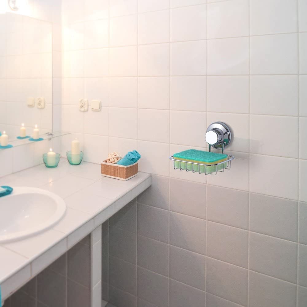 ARCCI Bar Soap Holder for Shower Wall, Stainless Steel Strong Vacuum Suction Cup Shower Soap Dish, Rustproof Wall Mouted Square Soap Sponge Holder Tray for Bathroom & Kitchen Sink