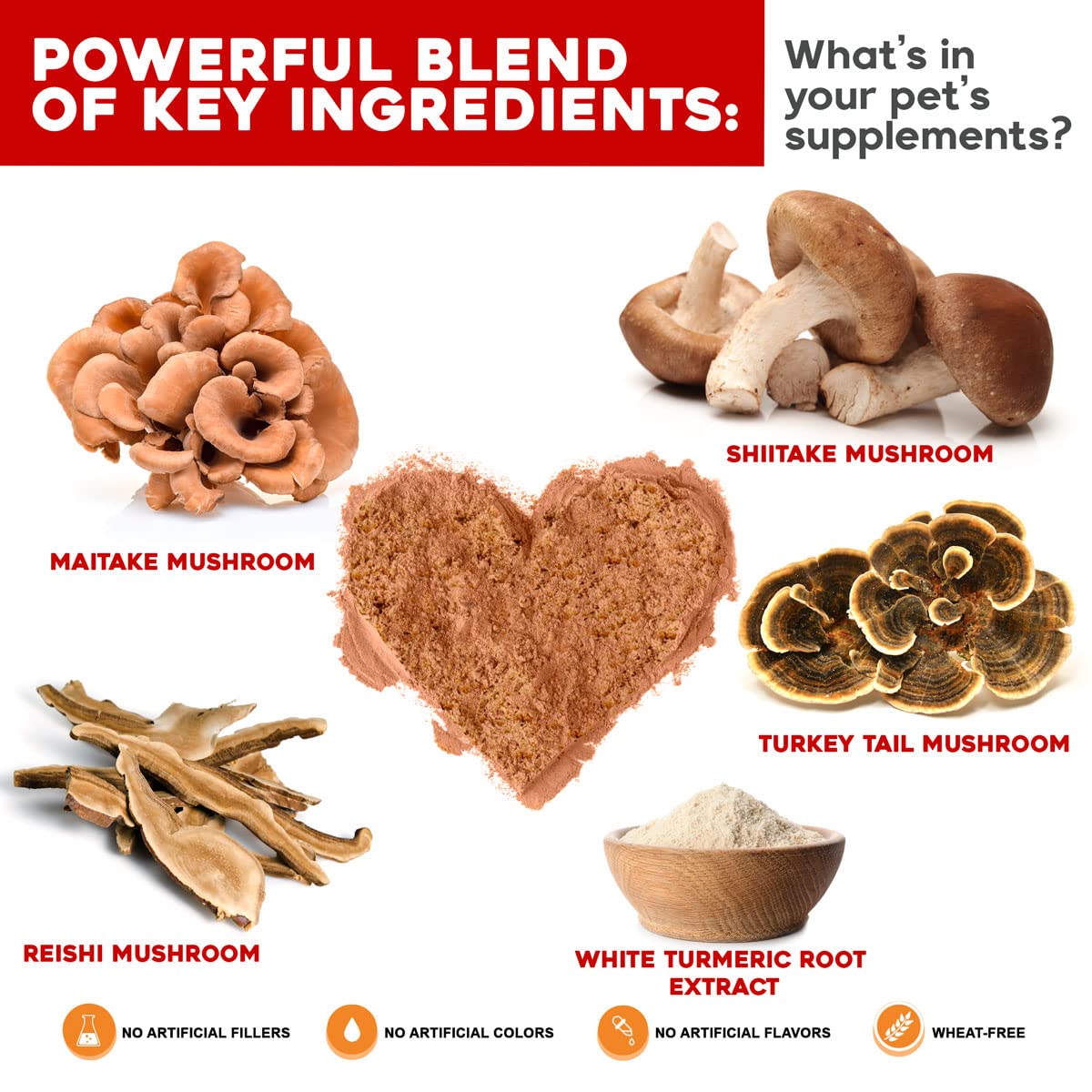 Critical Immune Defense for Dogs & Cats; Supports Normal Cell Growth - Turkey Tail, Reishi, Shiitake and Maitake Mushroom Formula with Patented White Turmeric Root Extract - 90-Day Supply