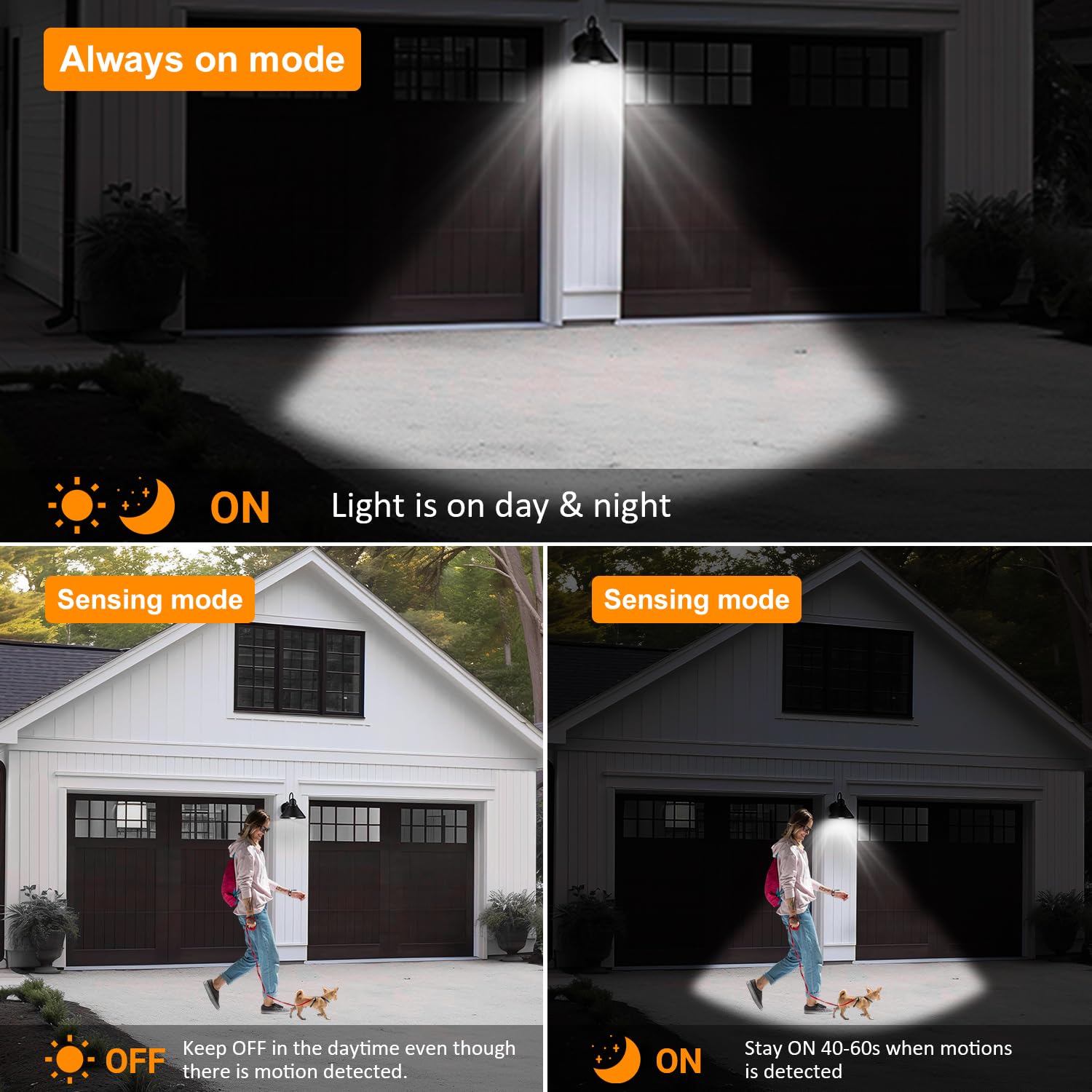 RIUVAO Motion Sensor Light Bulbs 60W(500W Equivalent E26 5000K, Motion Activated Dusk to Dawn Led Corn Light Bulb for Porch Basement Garage, Sensing and Always-ON Two Working Mode Selection