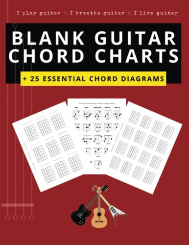 Awesome Blank Guitar Chord Book (Red): 6 & 16 Large Chord Boxes Per Page (Gifts for Guitarists & Songwriters) + BONUS 25 Essential Chord Charts + ... (Guitar Notebooks & Guitarist Accessories)