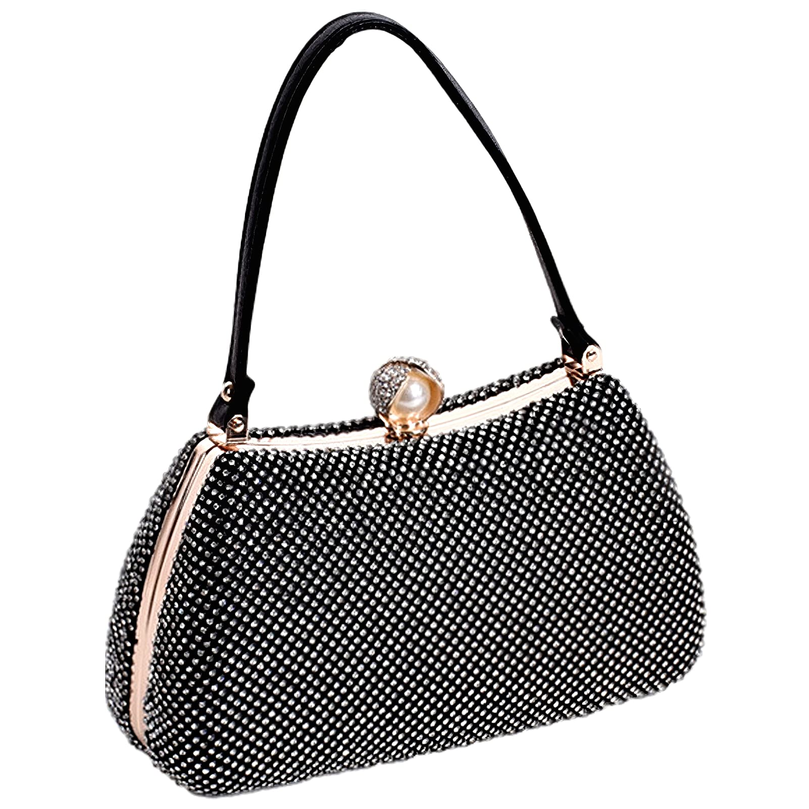 Anopo Rhinestones Clutch Purses Evening Handbag Bag Sparkly Bridal Lady Crossbody Chain Strap for Wedding Party Prom Club Black