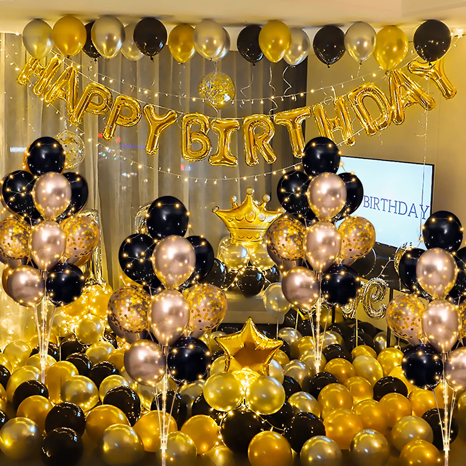 Balloon Centerpieces for Floor with String Light 2 Set Black Balloon Stand Kit Holder Decoration for Wedding Adult Birthday Party Men Bachelor Party