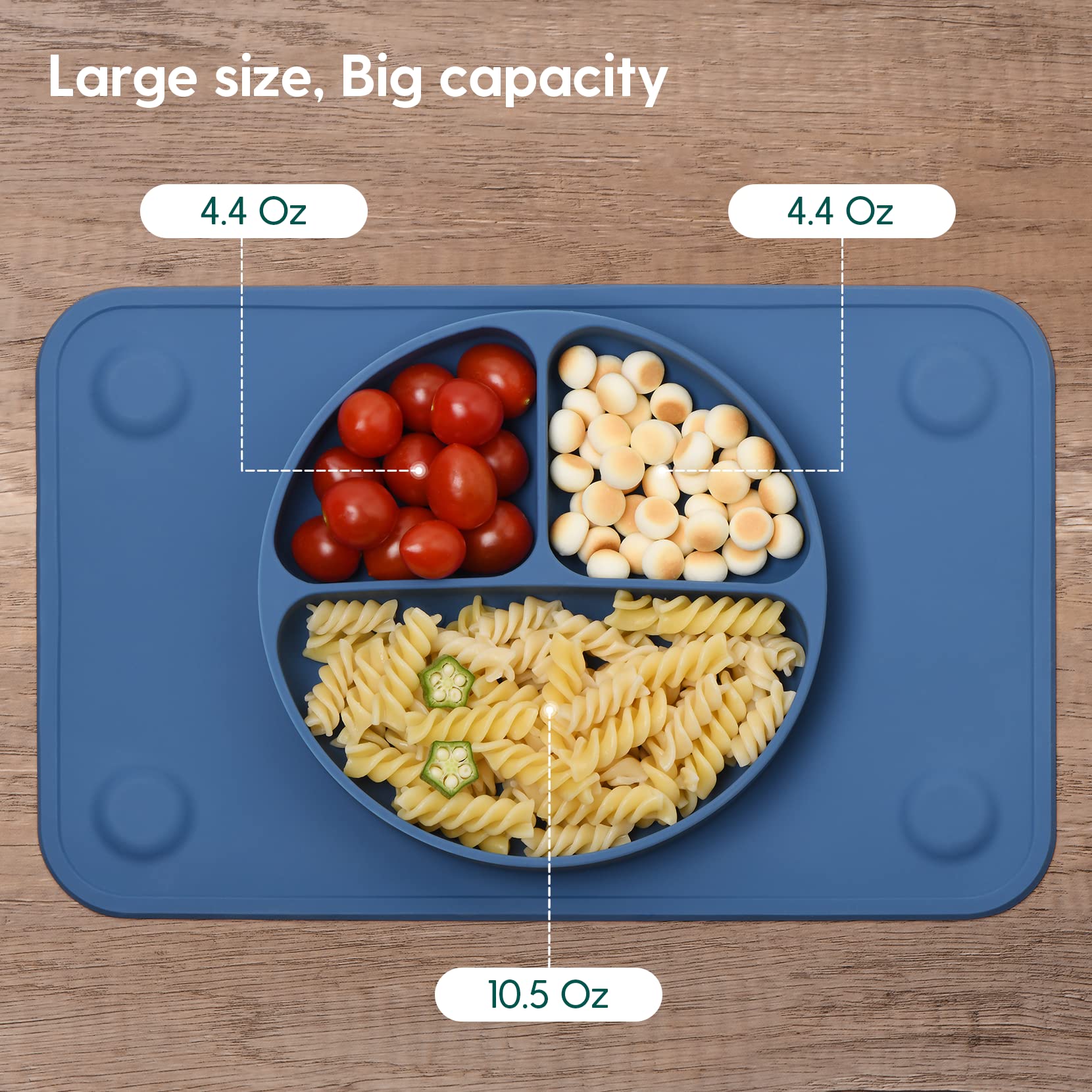 BABELIO Baby Plates with Suction, Silicone Suction Plate for Toddlers & Babies, Divided Dishes | Placemat Plate Design | 100% Silicone | BPA Free | Dishwasher Safe (Blue)