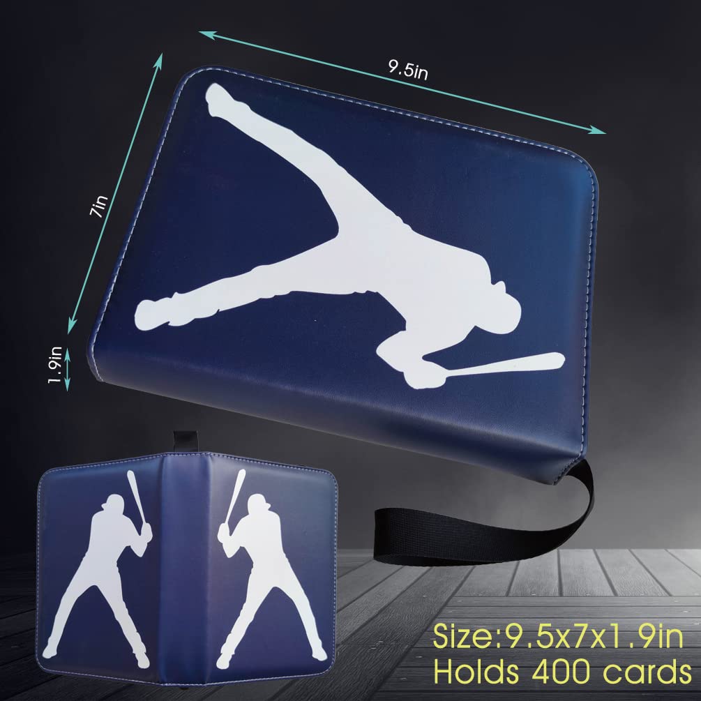 Baseball Card Binder Trading Card Albums: Fits 400 Cards with 50 Removable Sleeves Sports Games Card Protector Holder Blue