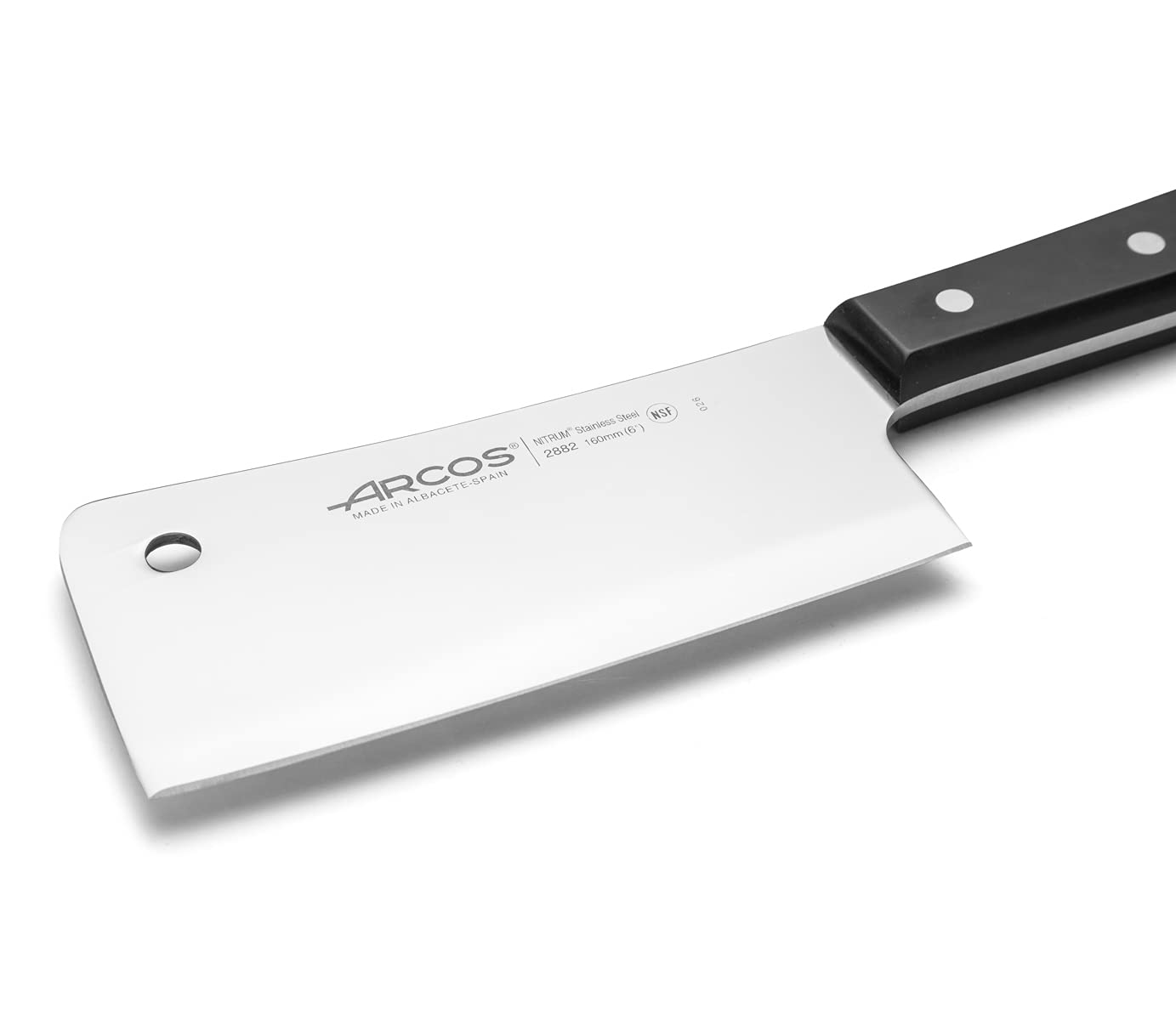 Arcos Cleaver Knife 6 Inch Nitrum Stainless Steel and 160 mm blade. 477 gr. Professional Knife for Boning. Ergonomic Polyoxymethylene POM Handle. Series Universal. Color Black
