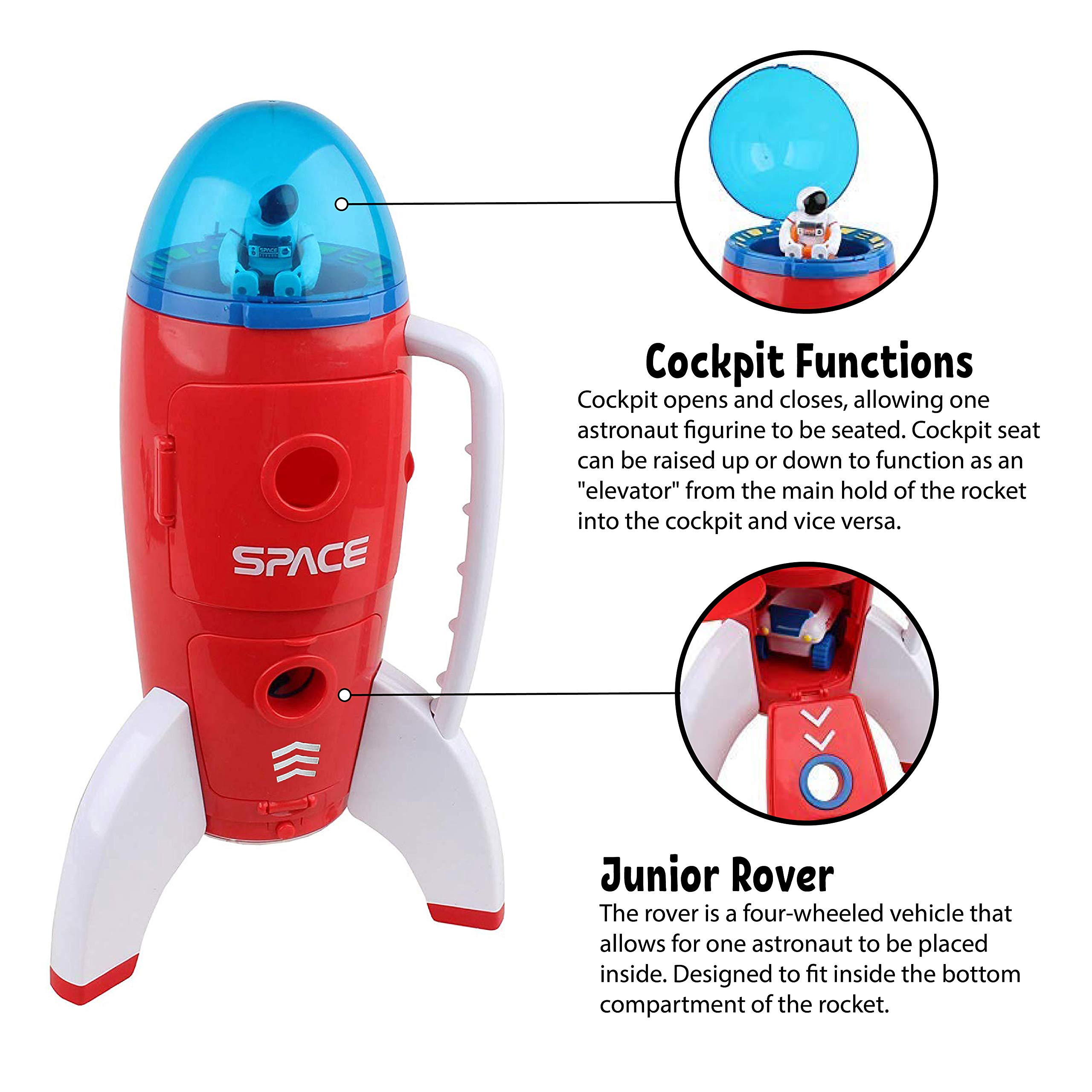 Astro Venture Spaceship Rocket Toy Playset with 2 Astronauts and Rover Vehicle - Lights and Sound Effects, Plus Carrying Handle for Blasting to The Moon and Flying Back - Play and Explore Space Toys