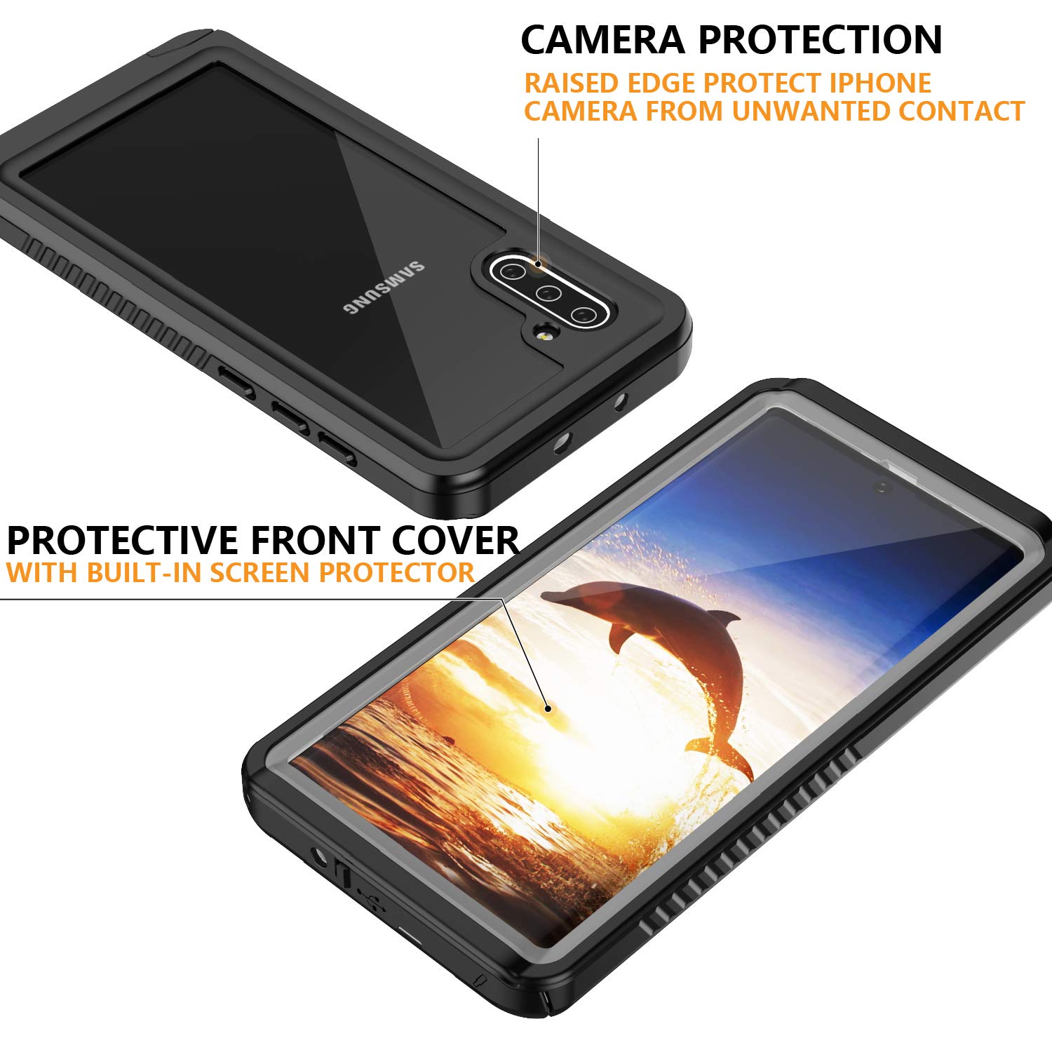ANTSHARE Galaxy Note 10 Waterproof Case,Note 10 Case Built in Screen Protector 360°Full Body Protective Shockproof Dirtproof Sandproof IP68 Underwater Waterproof Case for Note 10(Clear Black)