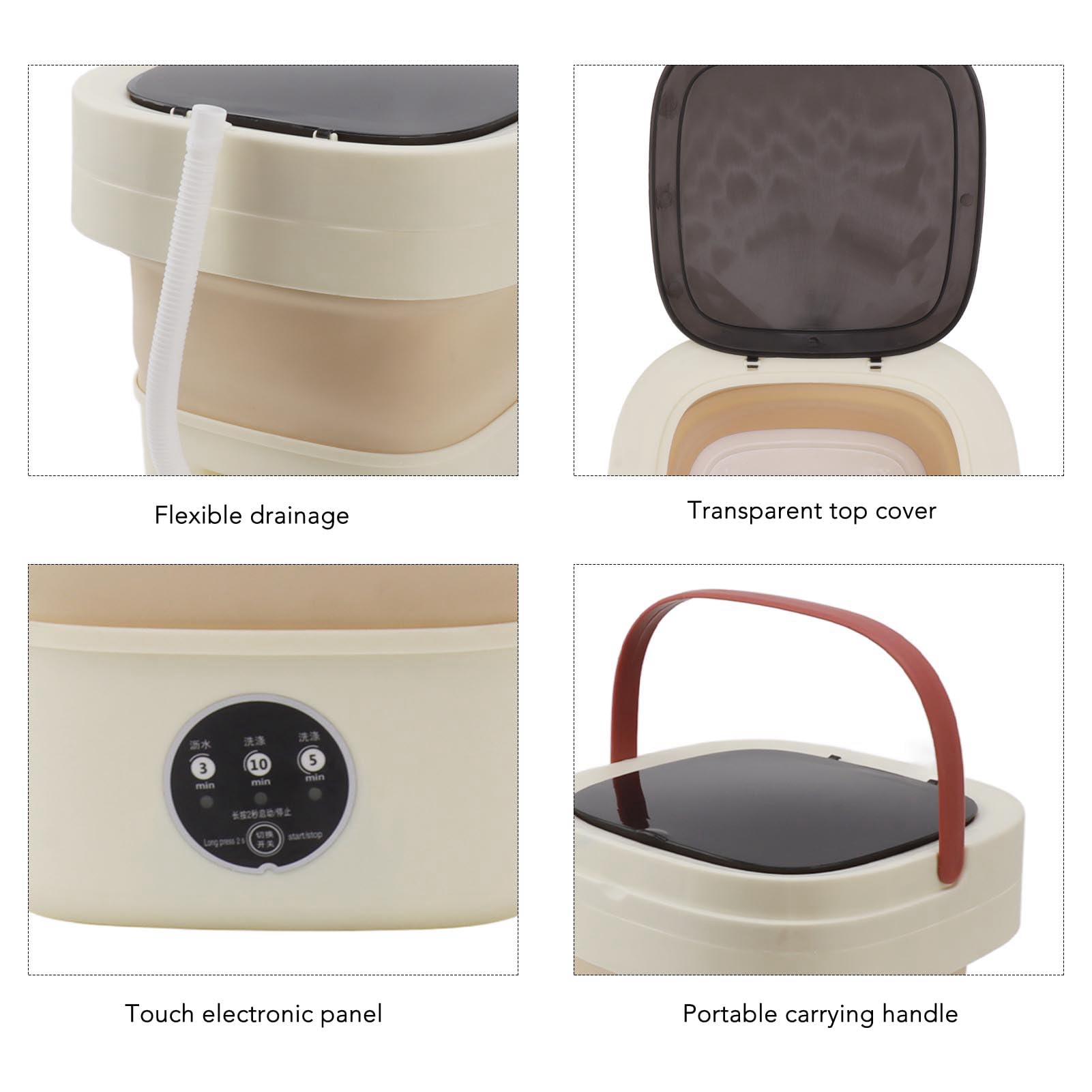 Asixxsix Foldable Washing Machine, Portable Mini Washer, High Capacity Mini Washer with Deep, Suitable for Apartments, Dormitories, Camping, Travel (US Plug 100β240V)