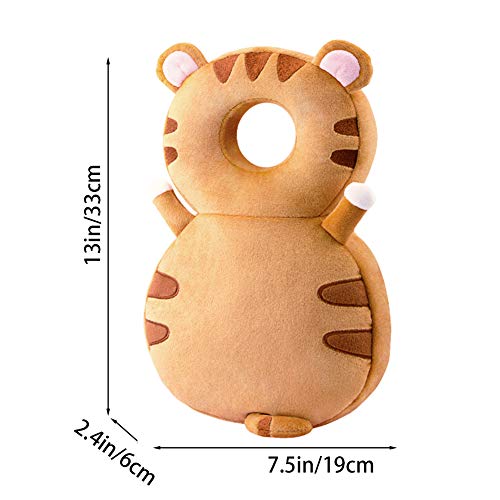 AUXSOUL 1 Pack Baby Head Protector with 4 Baby Knee Pads for Crawling, Toddlers Head Safety Pad Cushion Adjustable Backpack, Baby Back Protection for Walking&Crawling, 5-24months(Yellow Tiger)