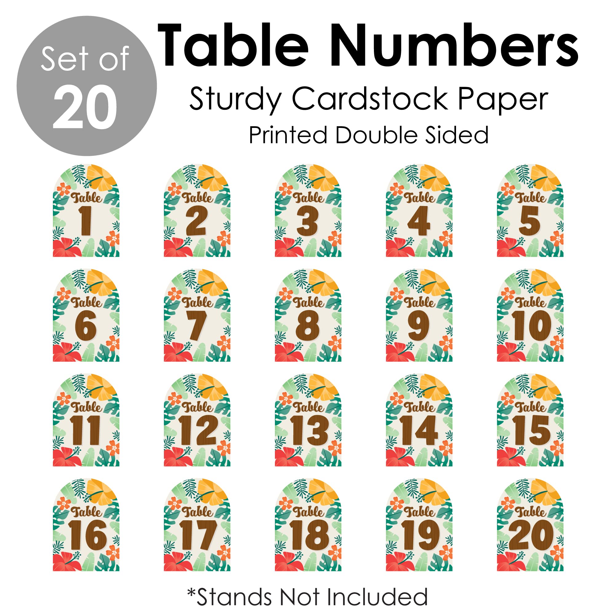 Big Dot of Happiness Tropical Luau - Hawaiian Beach Party Double-Sided 5 x 7 inches Cards - Table Numbers - 1-20