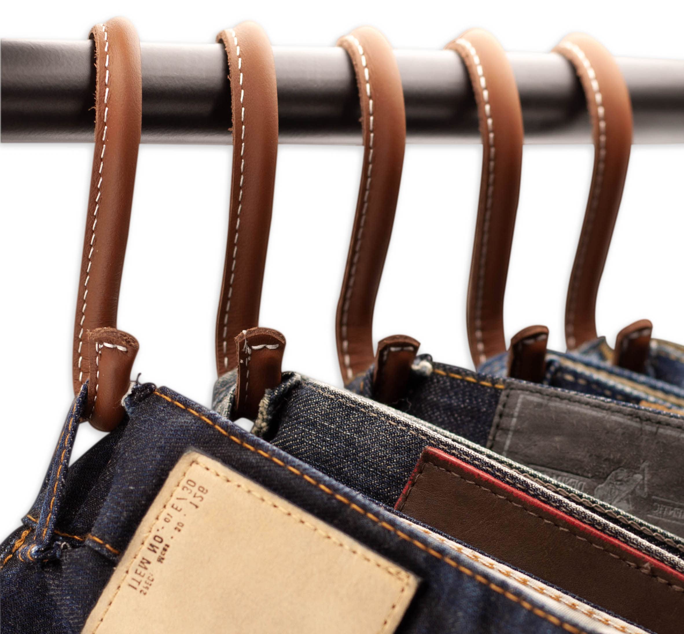Brute Strength - S Shaped Hooks Wrapped in Full Grain Leather - 6 pcs - Cognac - Stainless Steel Metal Hangers Hanging Hooks for Kitchen - Leather Hooks - Leather s Hooks