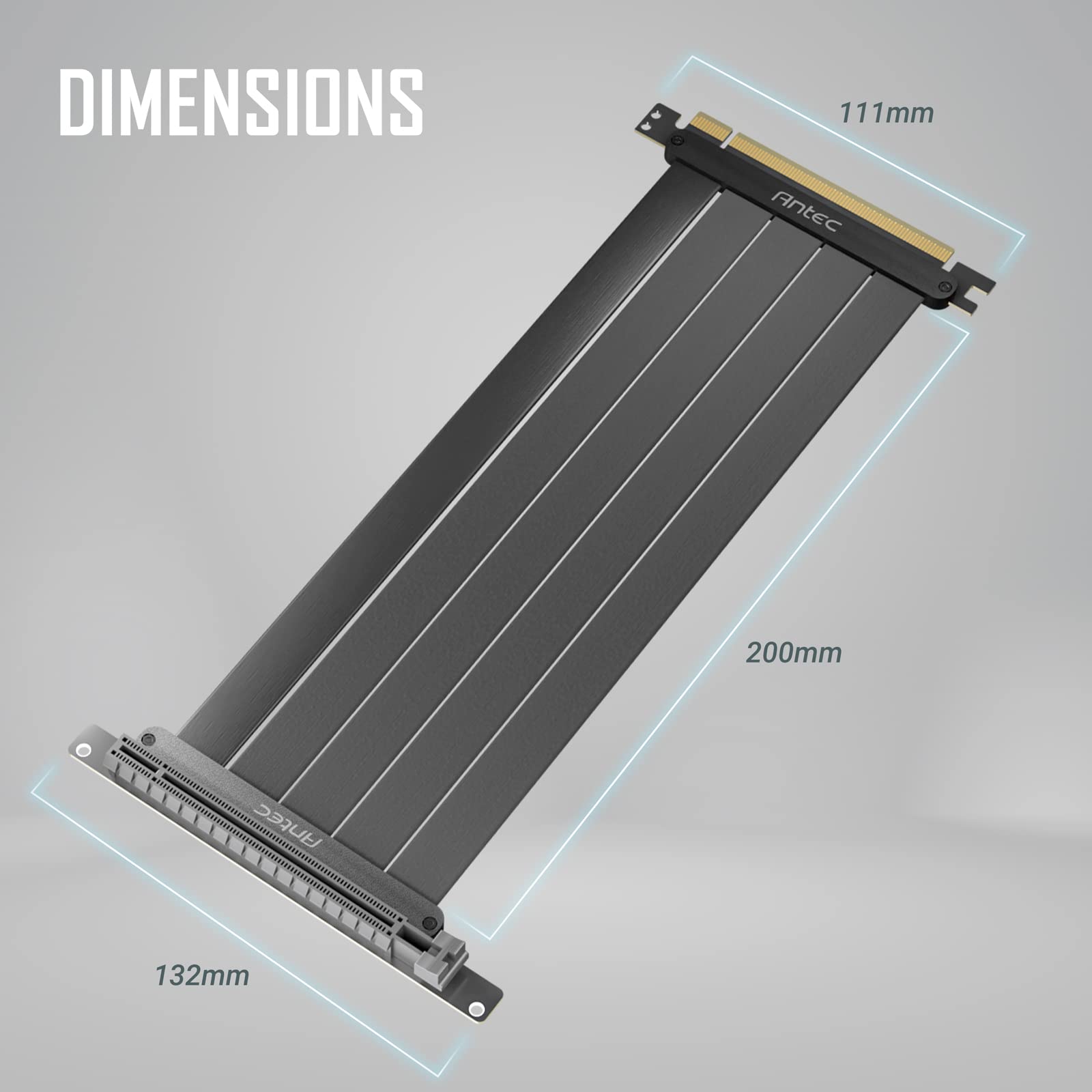 Antec PCIE 4.0 Riser Cable, GPU PCIE Riser Cable, PCIE 4.0 16x High Speed Riser Cable 90 Degree Connector 200mm Black, Compatible with RTX3090, RTX3080, RTX3070, RTX3060TI, RX6900XT, RX6800