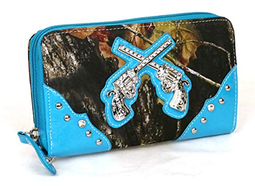 GoCowgirl Western Crossed Guns Purse Camouflage Handbag Camo W Matching Wallet (Blue)