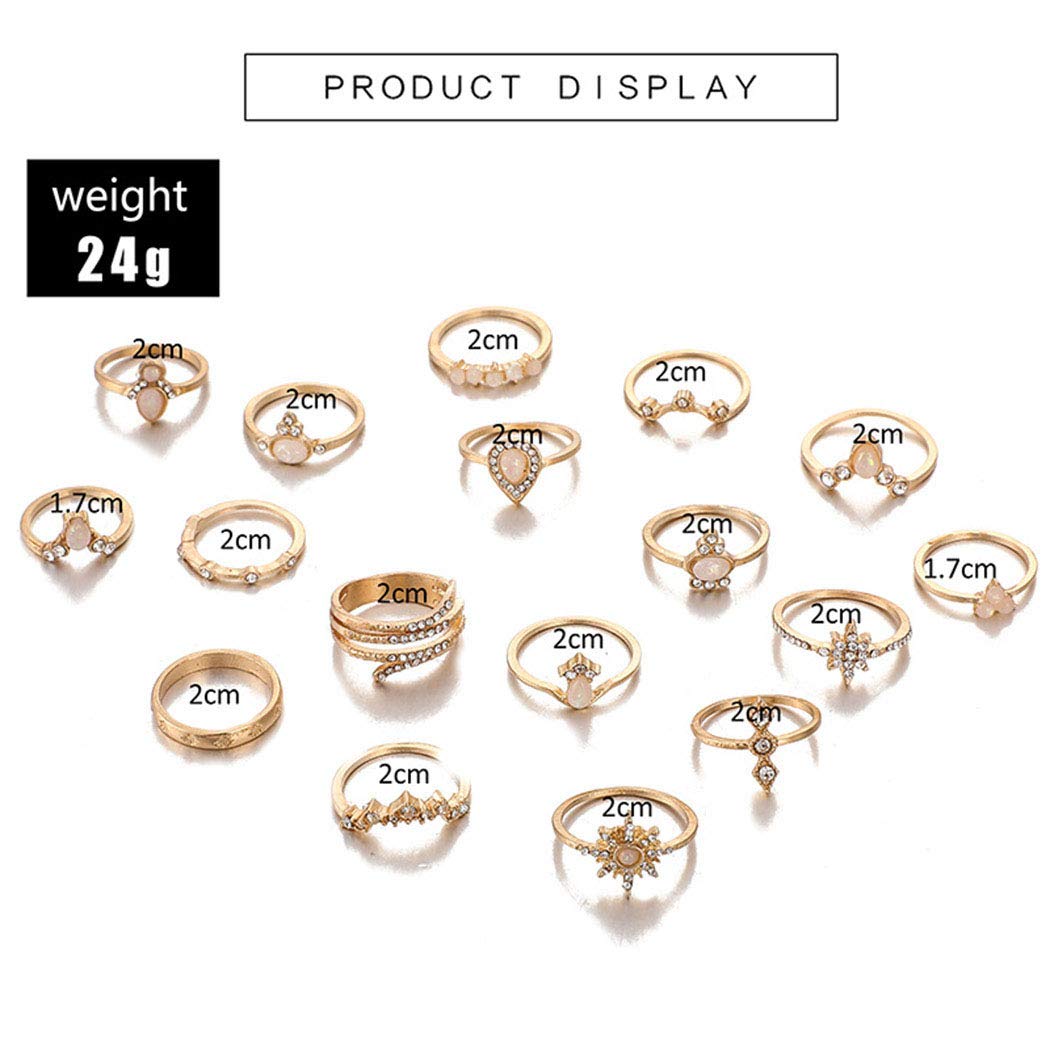 Allbuy Conifor Boho Stackable Rings Women Crystal Kunckle Ring Stacking Rhinestone Joint Mid Finger Rings Set for Women and Girls (A-Gold(17Pcs))