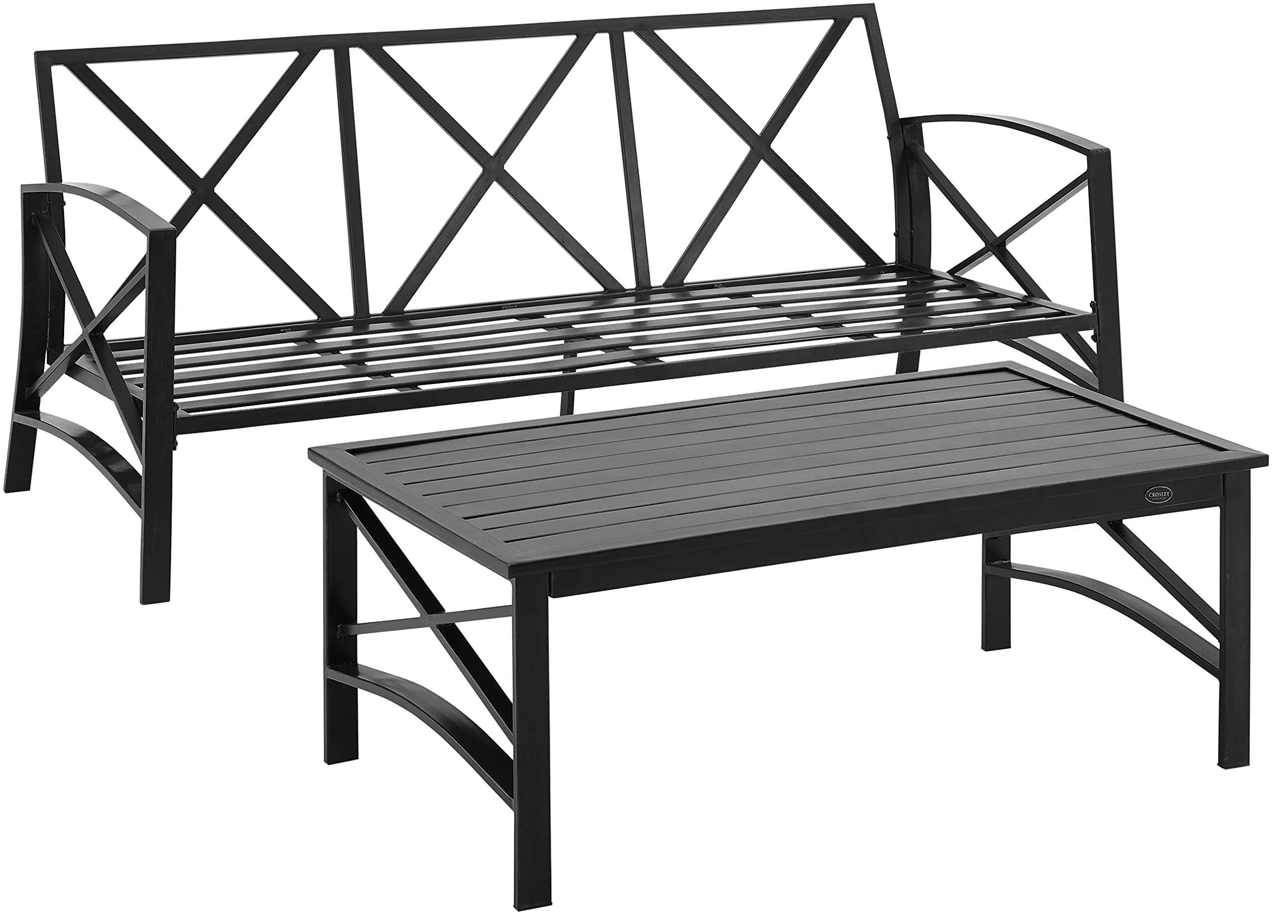 Crosley Furniture Kaplan 2-Piece Outdoor Sofa Patio Furniture Set, Conversation Sets for Porch, Deck, Oiled Bronze with Oatmeal Cushions