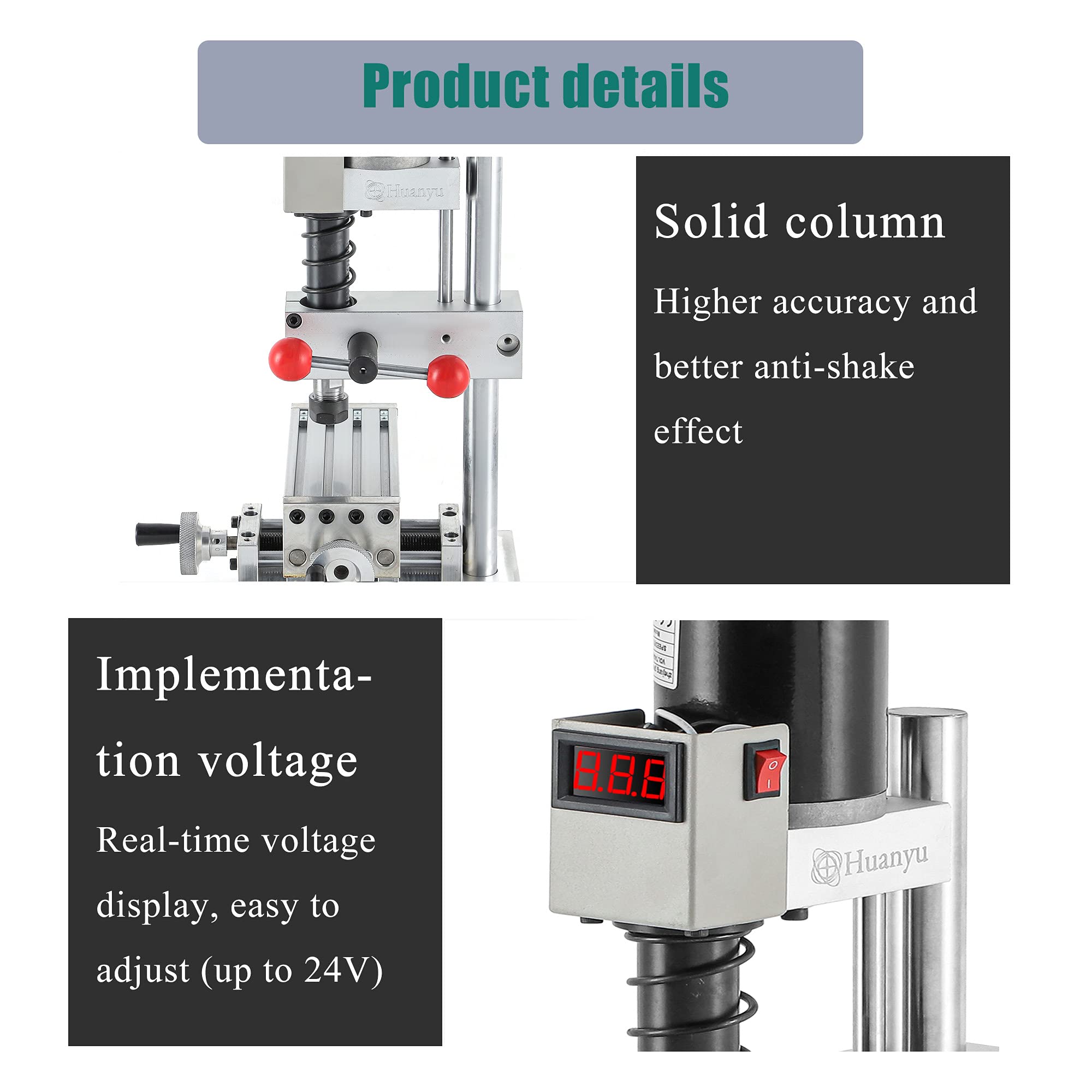 Huanyu Mini Drill Press Electric Benchtop Drilling Machine Drilling Tapping Slot Milling 3 in 1 Micro Drilling Tool 1.2” Drill Depth with Drill Chuck Compound Drilling Slide Table for Wood Aluminum