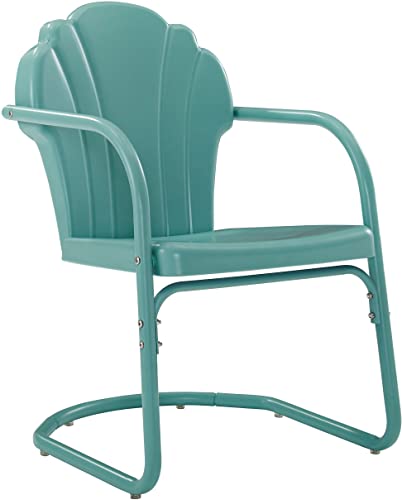 Crosley Furniture Tulip 5-Piece Outdoor Dining Set for 4, Retro Metal Round Patio Table and Chairs for Deck, Pastel Blue Satin