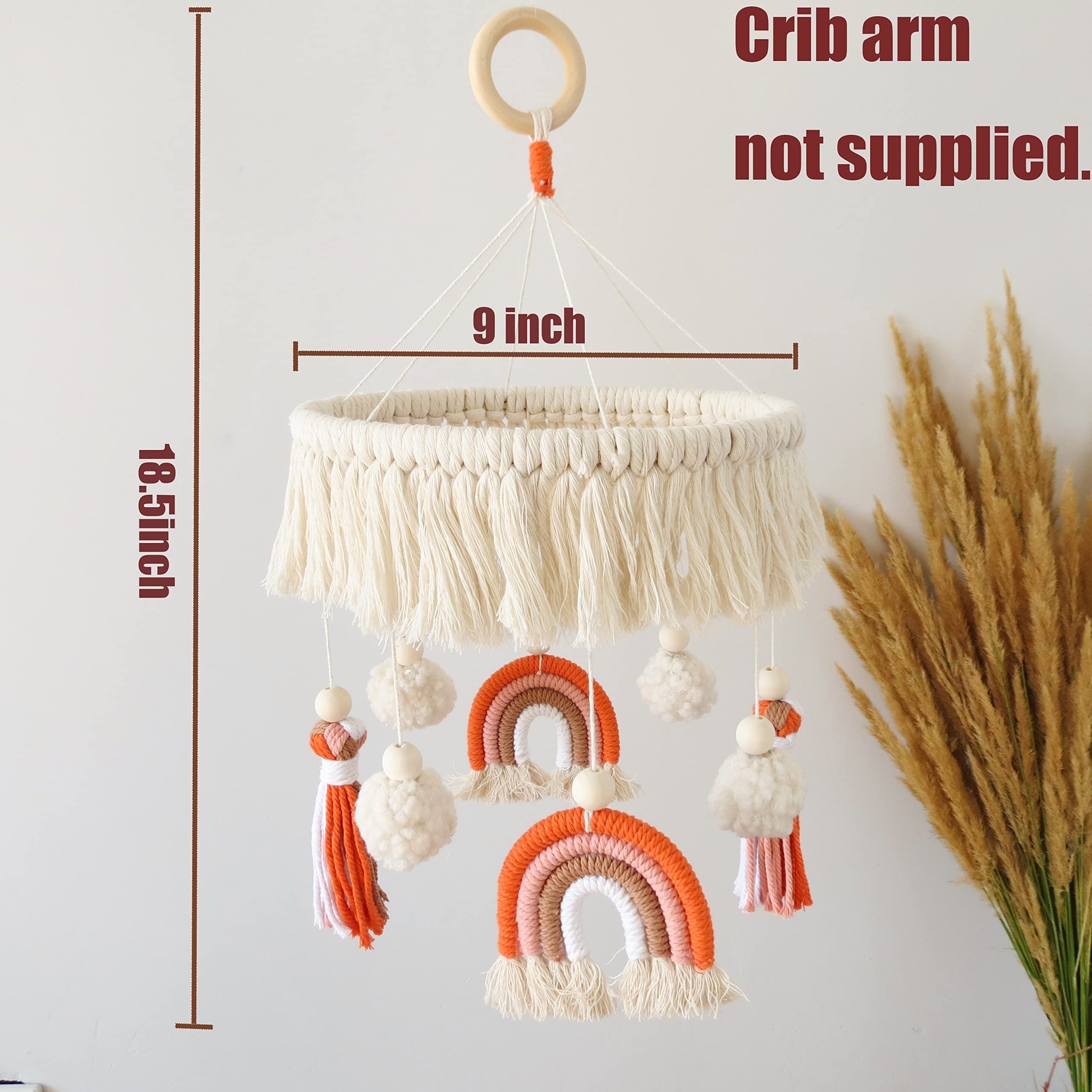 Boho Tassel Macrame Rainbow Mobile Baby Crib Mobile for Girls Baby Mobile for Crib Girl Bassinet Mobile Nursery Décor