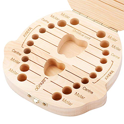 Aiky Wooden Baby Tooth Fairy Box Teeth Holder For Kids Lost Teeth Keepsake Save Collection (Girl)