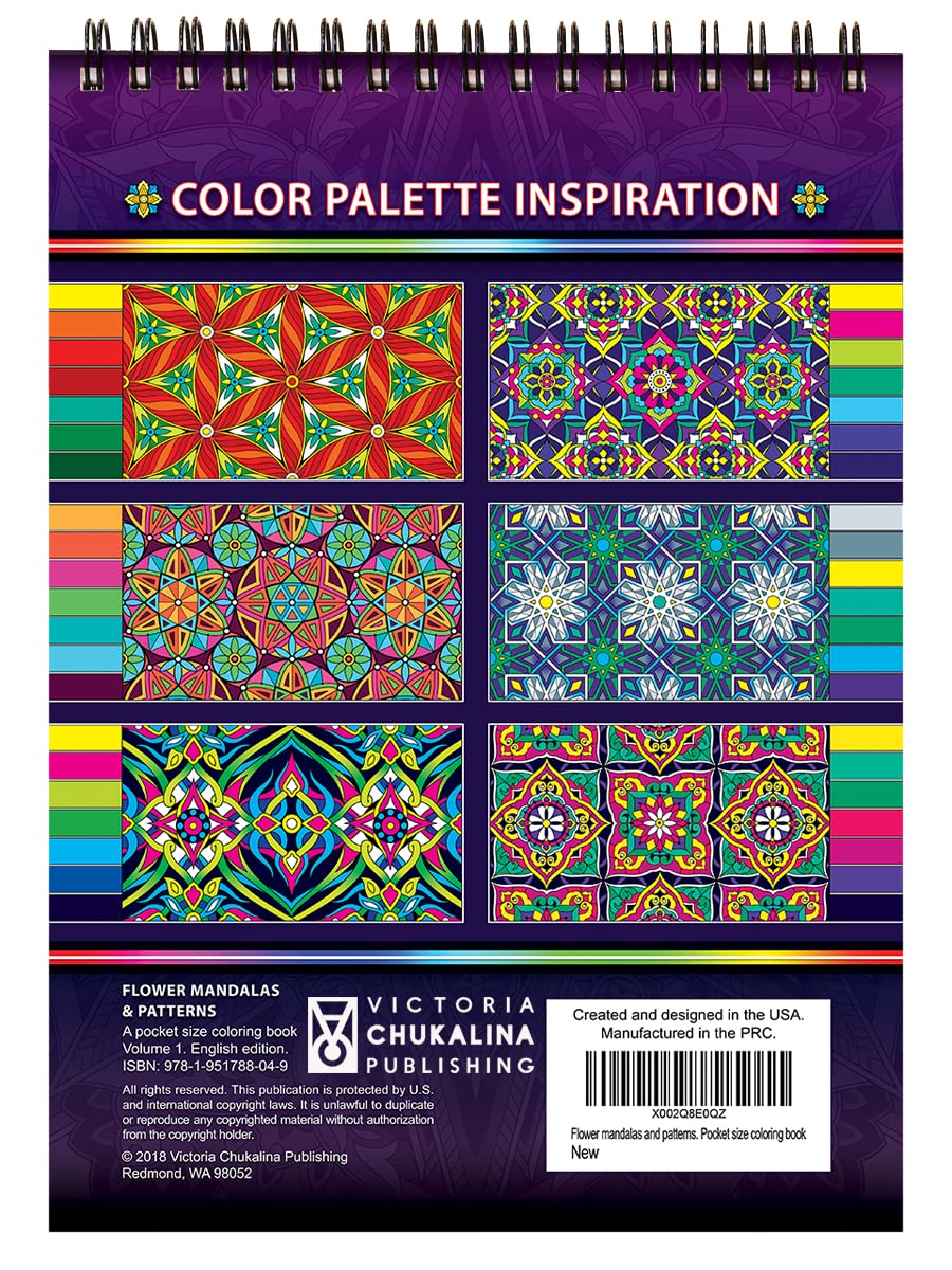 Flower Mandalas and Patterns. Travel Size Coloring Book for Adults on Thick Artist Paper with a Spiral Binding on The Top
