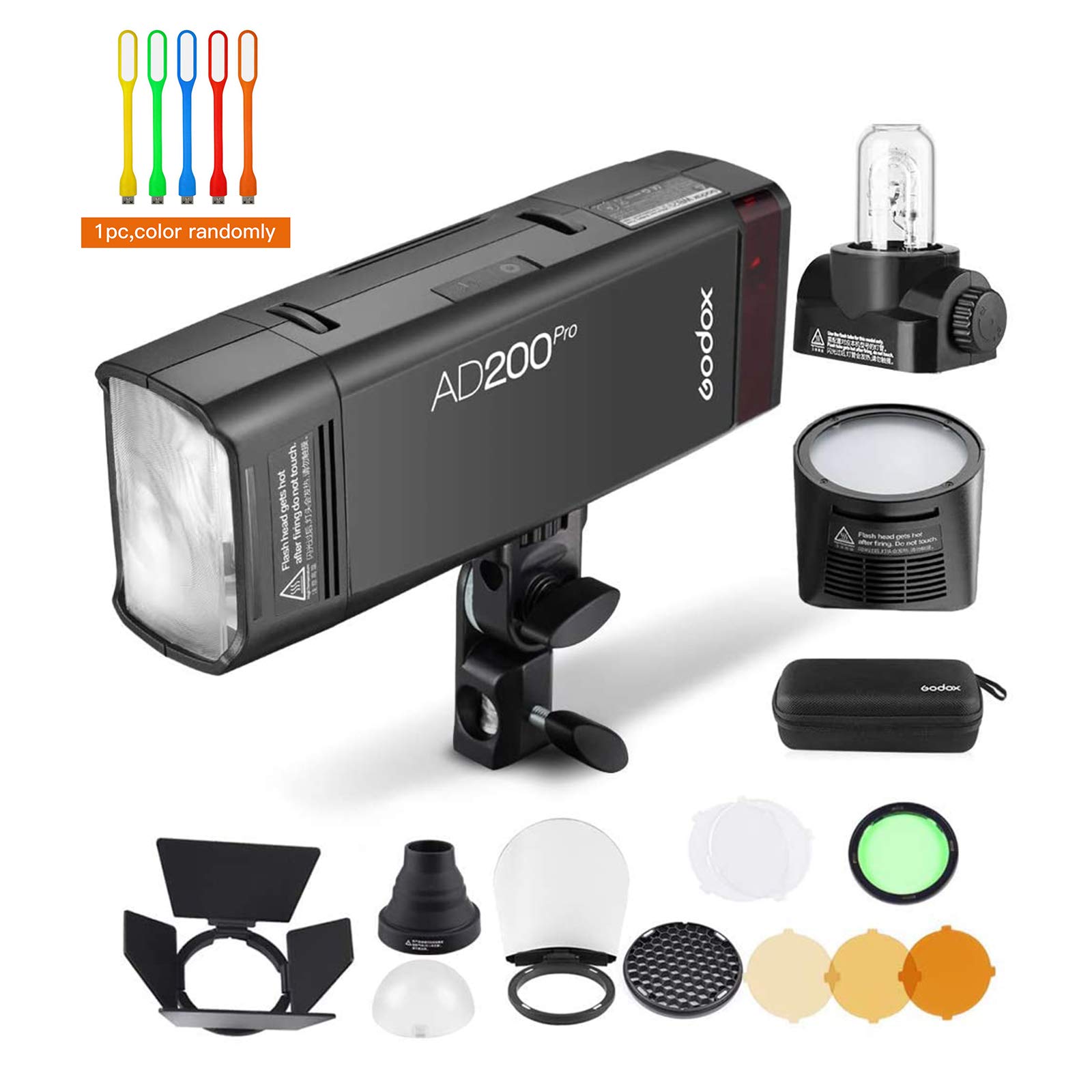 Godox AD200Pro AD200 PRO Pocket Strobe Flash, 200Ws TTL HSS 1/8000s 2.4G Studio Monolight, Lithium Battery Outdoor Speedlite with Godox H200R Ring Flash Head and Godox AK-R1 Round Head Accessories Kit