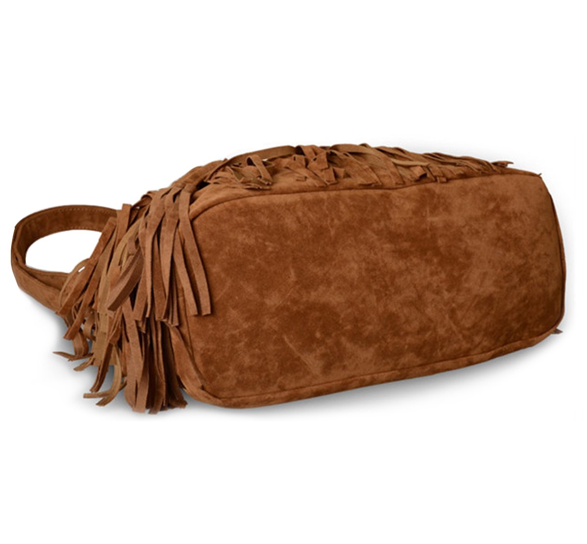 Heidi Bag Women's Fringed Bucket Purse Tassel Faux Suede Shoulder Bag Ring Top-Handle Crossbody Bag (brown)