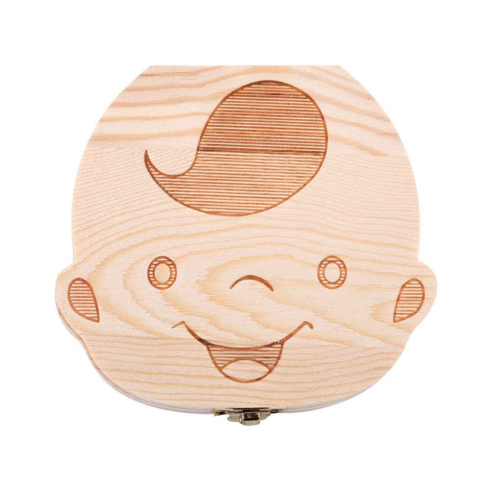 Aiky Wooden Baby Tooth Fairy Box Teeth Holder For Kids Lost Teeth Keepsake Save Collection (Boy)