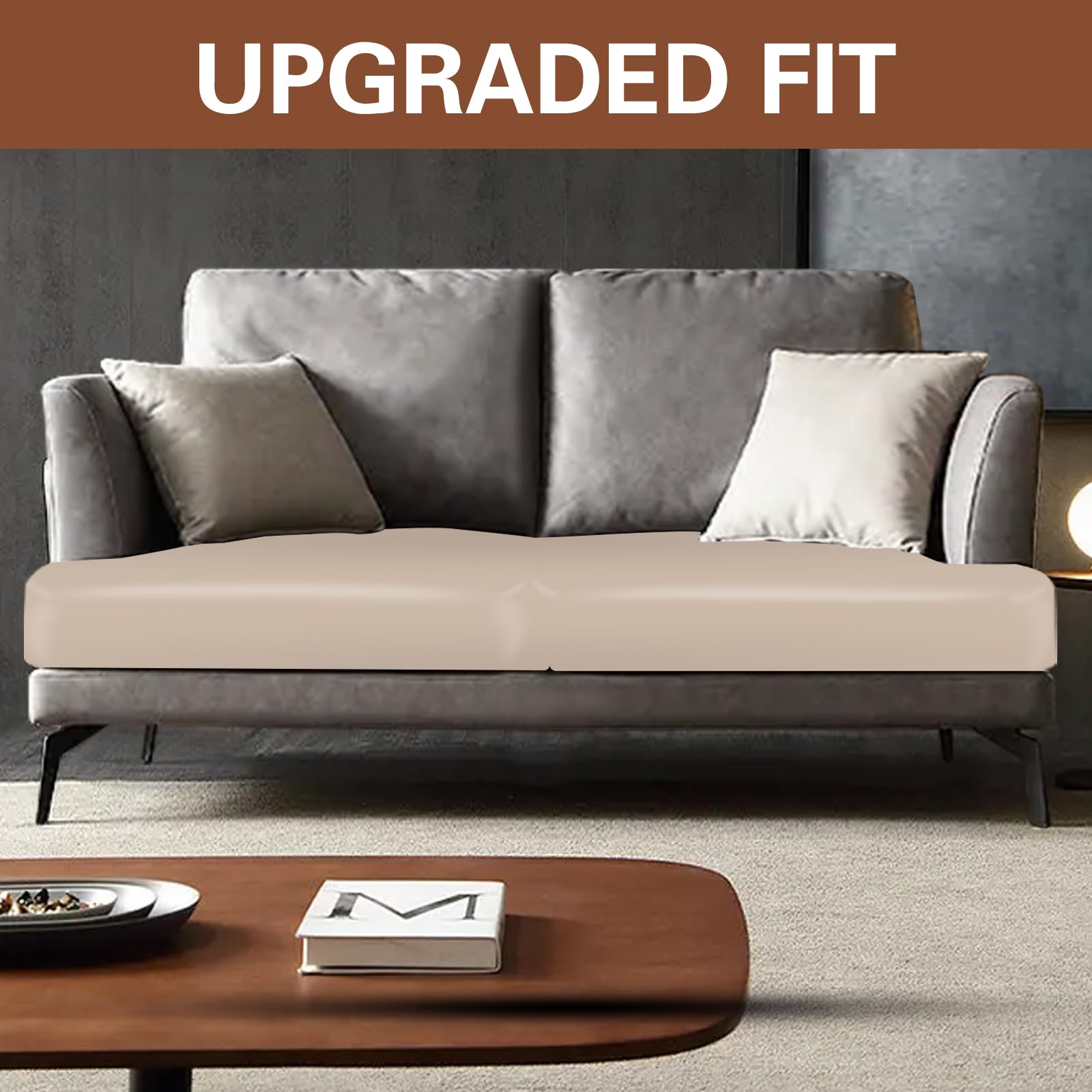 Auctus Polyurethane Leather T-Cushion Covers Waterproof Elastic Seat Covers, Waterproof Sofa Cushion Covers, Furniture Protectors, Sofa Cushion Covers, Sofa Seat Covers (2 Pieces, Light Camel)