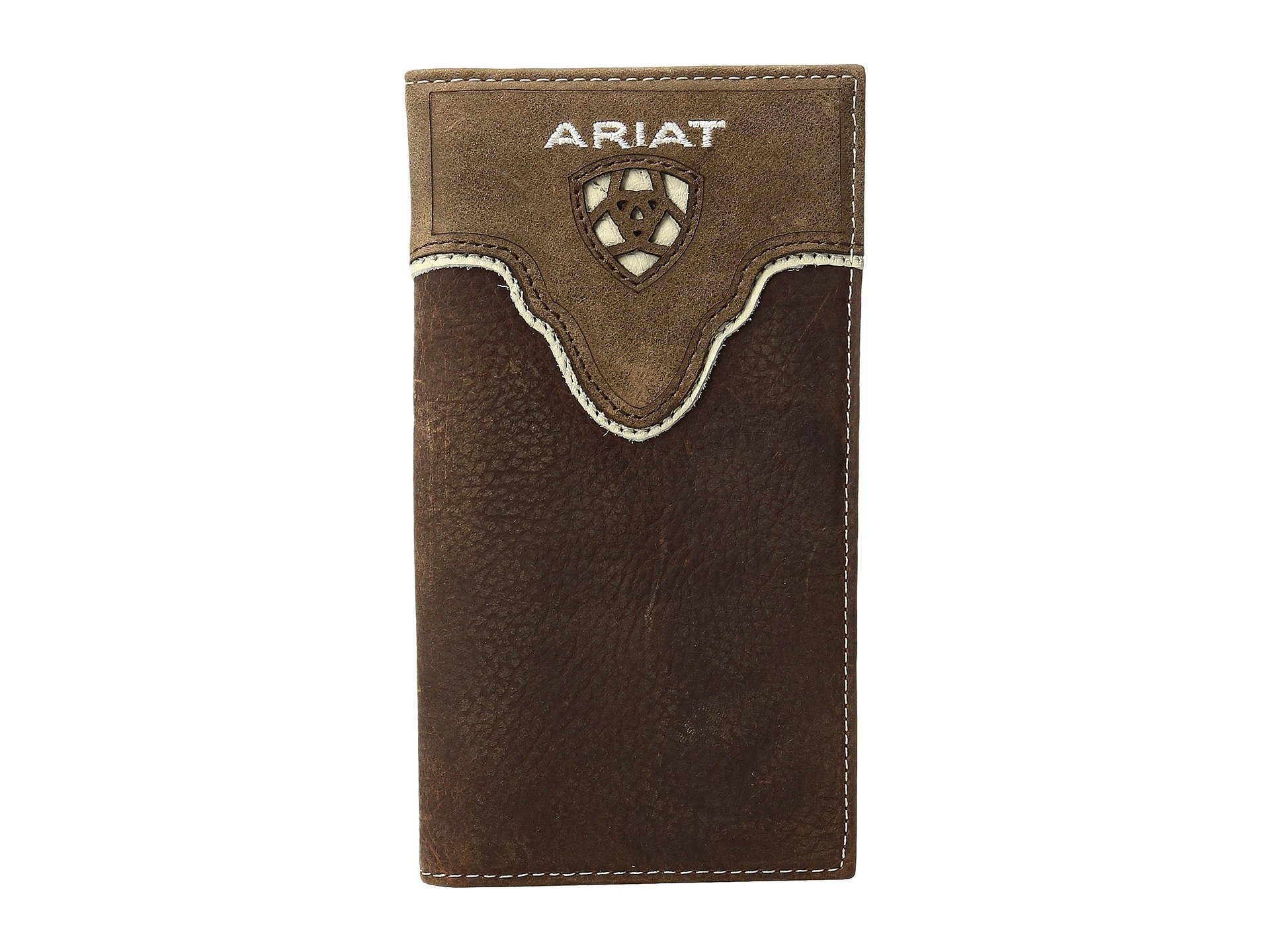 ARIAT Men's Distressed Shield Inlay Rodeo Western Leather excluding trim Wallet, Lightweight, Brown
