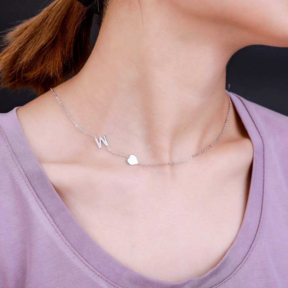AILIN Custom Dainty Sideways Initial Necklace 925 Sterling Silver Personalized Alphabet 26 A-Z Letter Pendant Birthday Christmas Gifts For Women Mother