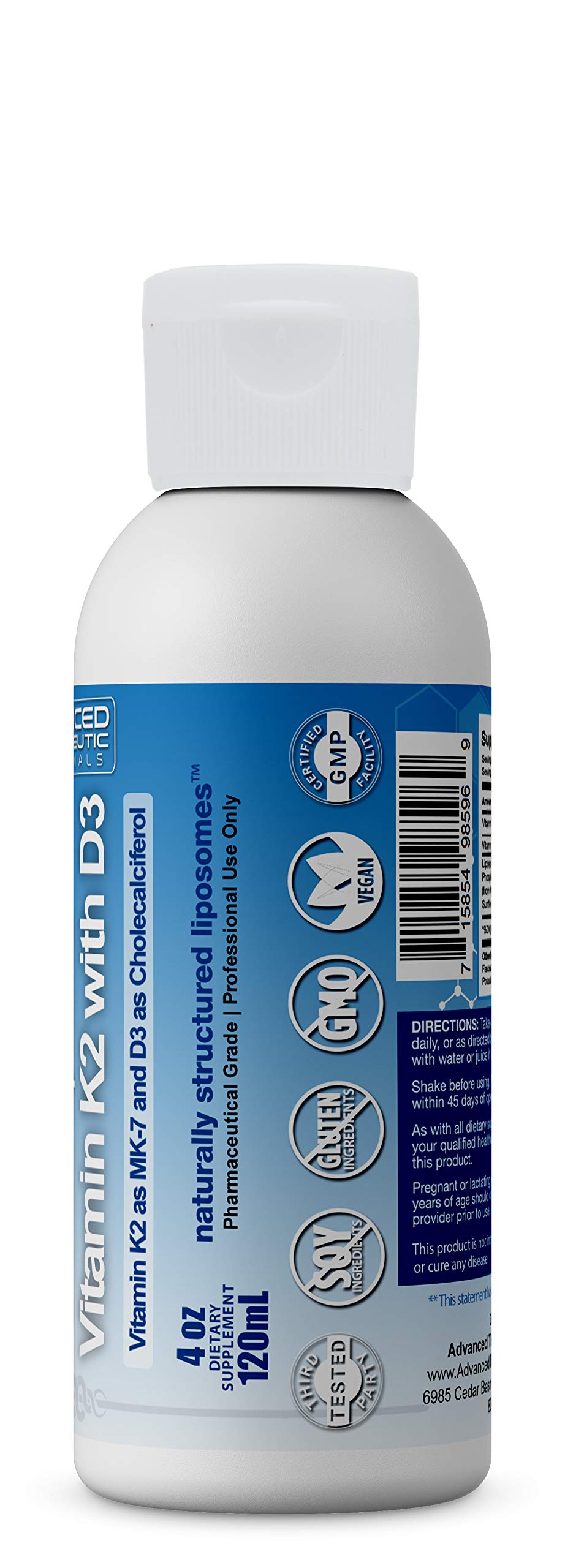 Advanced Liposomal Vitamin D3 K2 - Pharmaceutical Grade Liposome Liquid Vitamin D with Vitamin K2 as MK7 - 4 oz. of No Soy, Non GMO, Vegan K2 D3