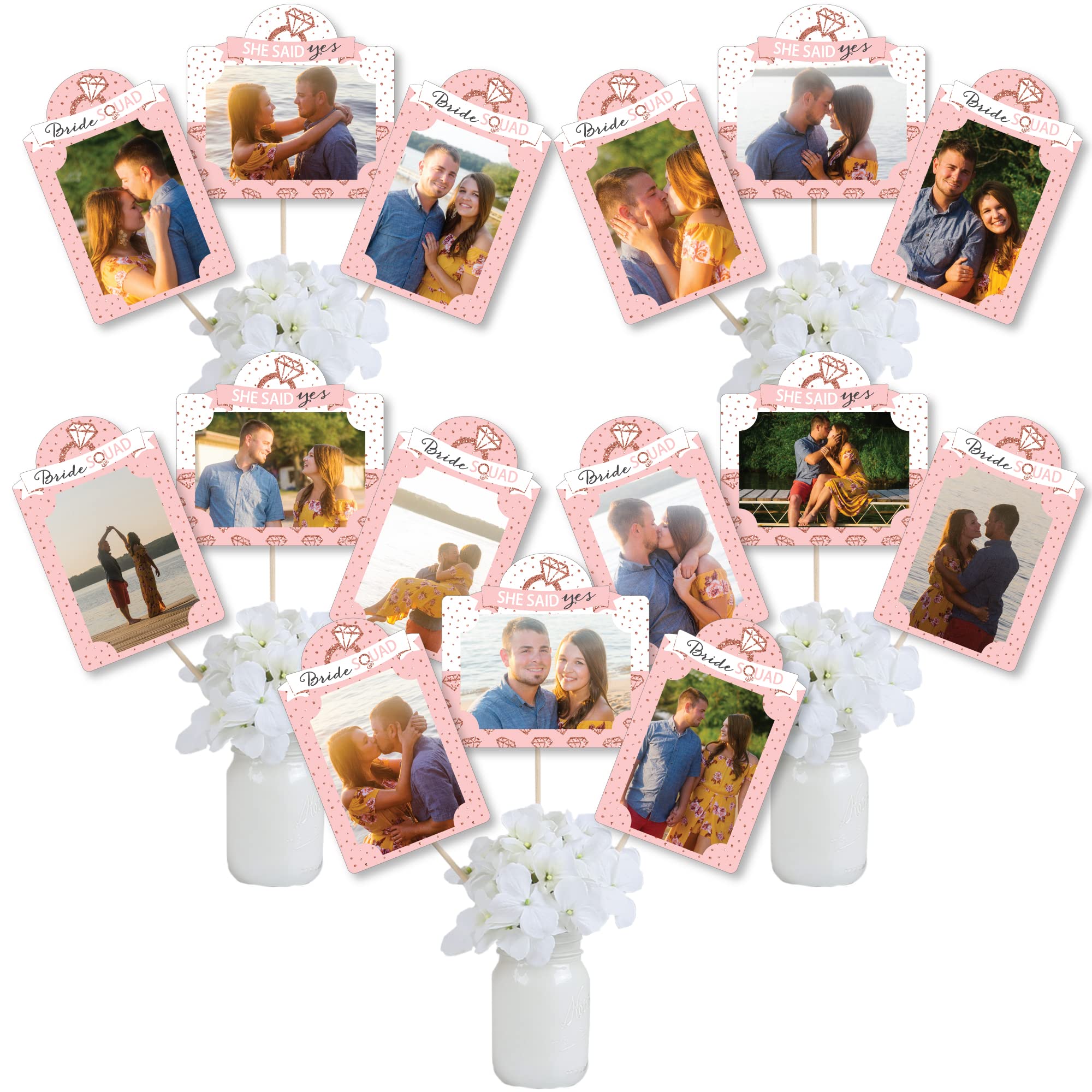 Big Dot of Happiness Bride Squad - Rose Gold Bridal Shower or Bachelorette Party Picture Centerpiece Sticks - Photo Table Toppers - 15 Pieces