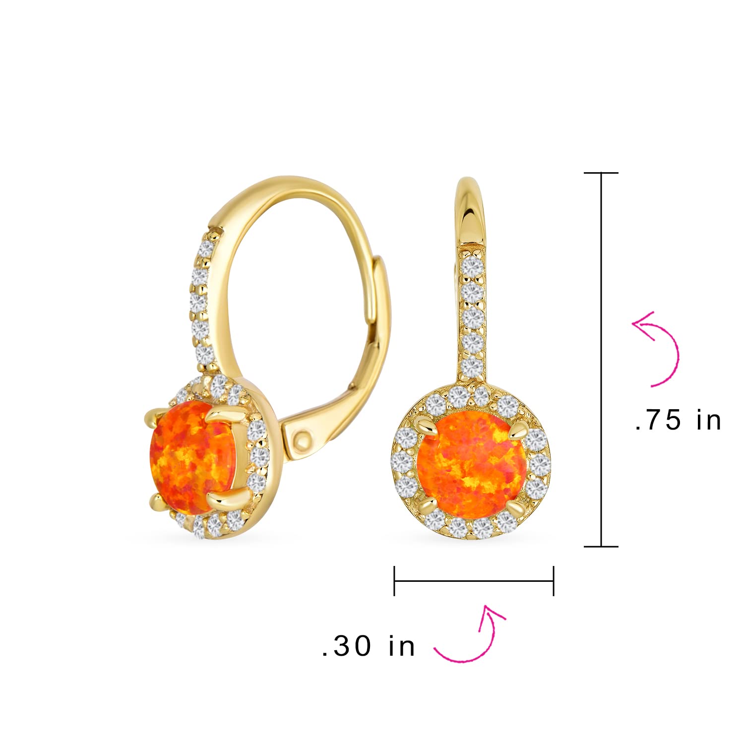Antique Style Gemstone Cubic Zirconia Accent Pave Halo CZ Round Solitaire Circle Created Opal Drop Earrings For Women Lever Back Yellow Gold Plated .925 Sterling Silver October Birthstone