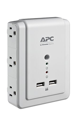 APC Wall Outlet Plug Extender, Surge Protector with USB Ports, P6WU2, (6) AC Multi Plug Outlet, 1080 Joule Surge Protection White