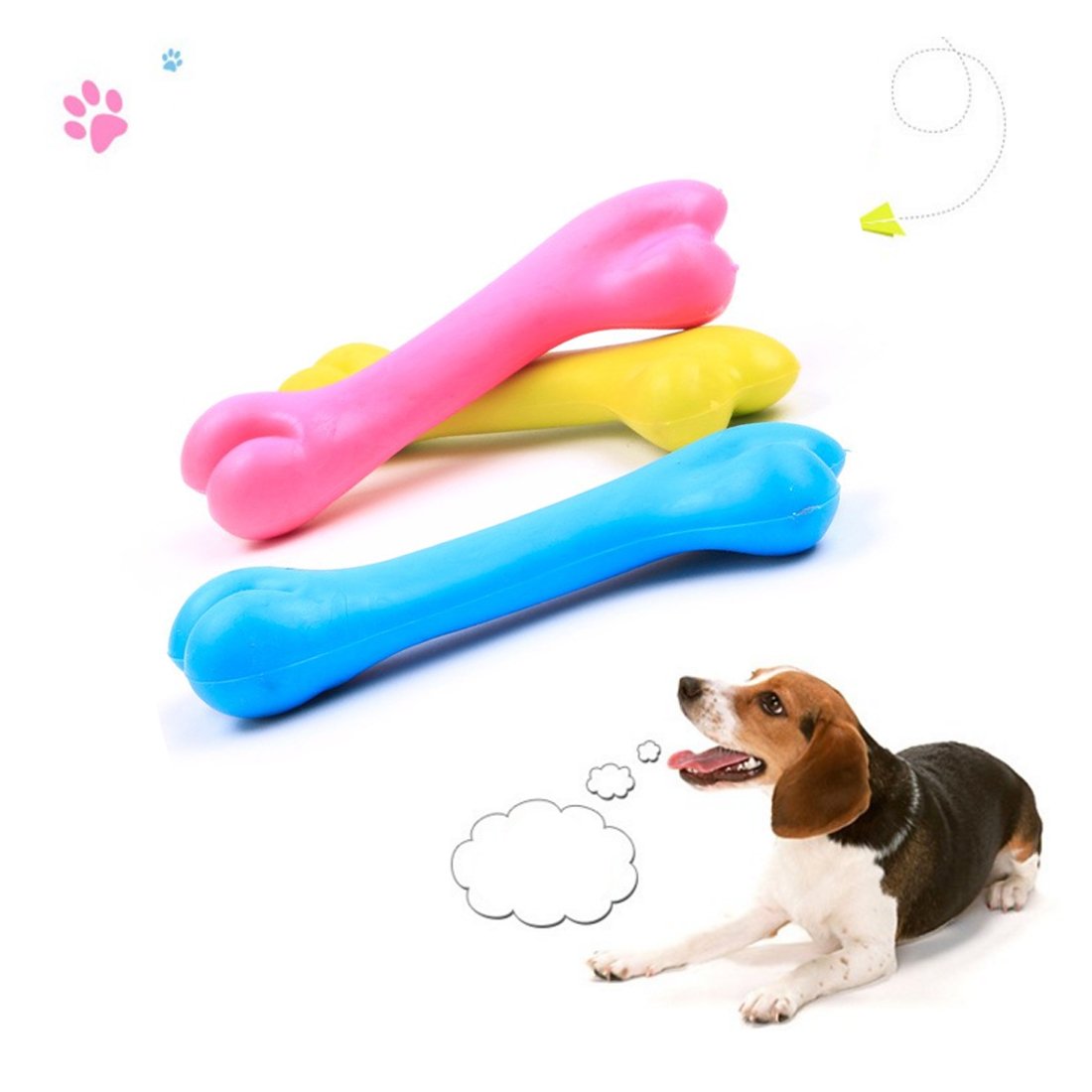 CShopping Pack of 3 Durable Dog Chew Toys, Bone Shape Dog Dental Toy,Rubber Bone Chew Textured Toys Perfect for Training & Keeping Pets Fit
