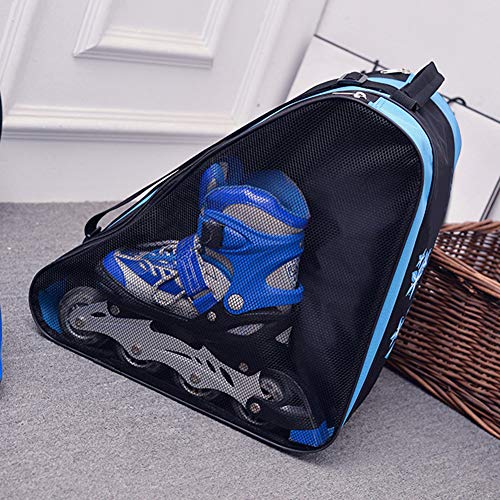ANGIEHAIE Large Capacity Durable Ice Skates Roller Skating Carry Holder Storage Zipper Bag Blue