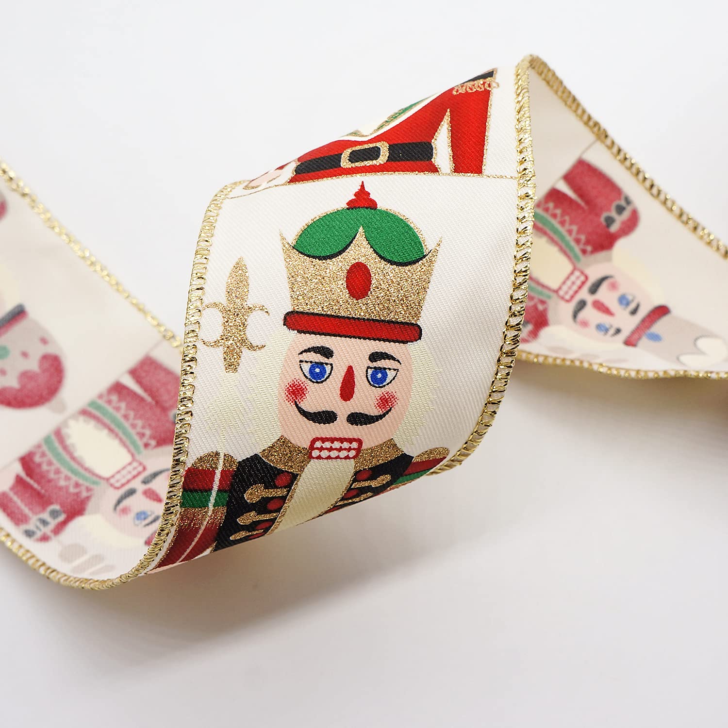 CT CRAFT LLC Ivory Satin Toy Soldier with Wired Ribbon 2.5 Inch x 10 Yards for Christmas Home Decor Tree Topper Bow Gift Wrapping DIY Crafts Wreath Garland