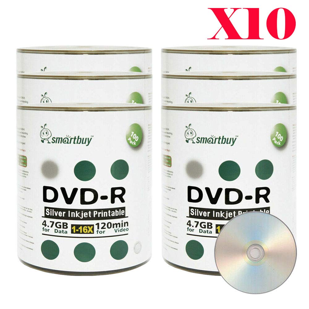 Smart Buy 6000 Pack DVD-R 4.7gb 16x Silver Printable Inkjet Blank Record Disc, 6000 Disc 6000pk