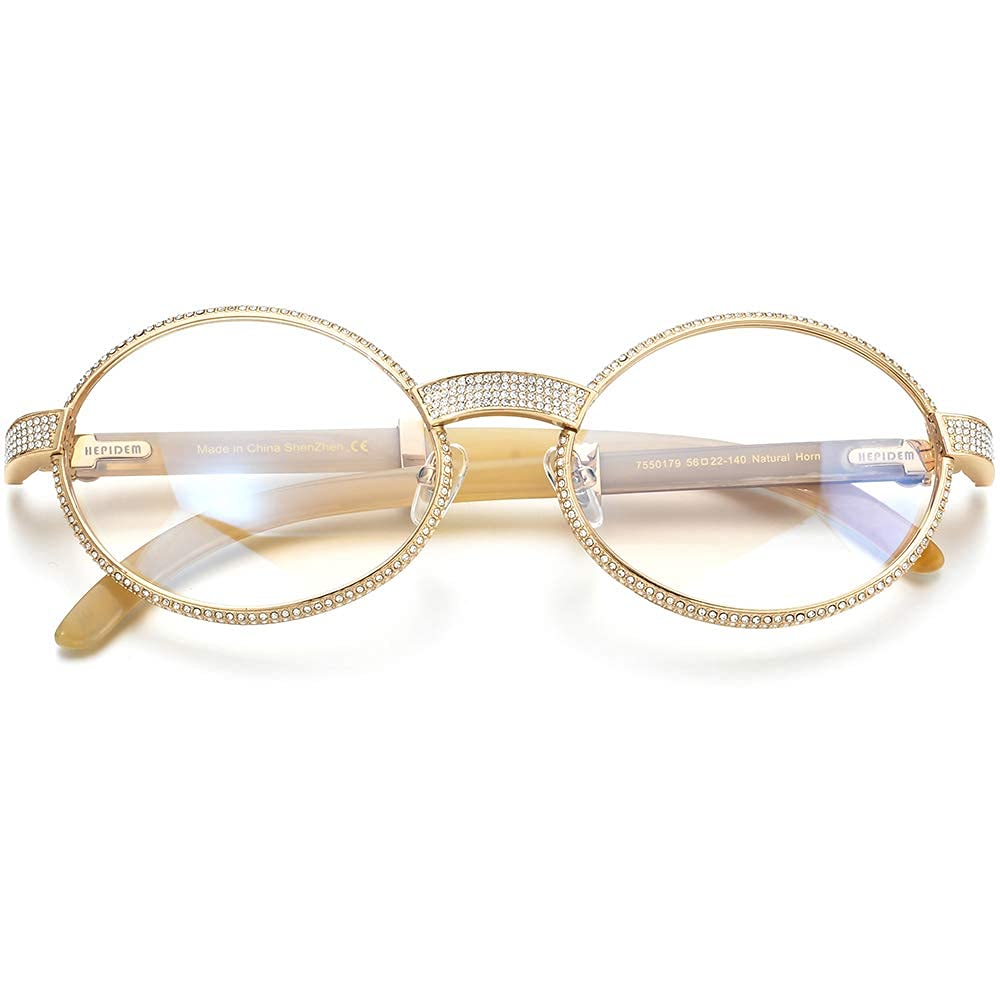 HEPIDEM 100% Really Buffalo Horn Handmade Glasses Frames Luxury 720pcs Diamonds Eyeglasses 7550179 (White)