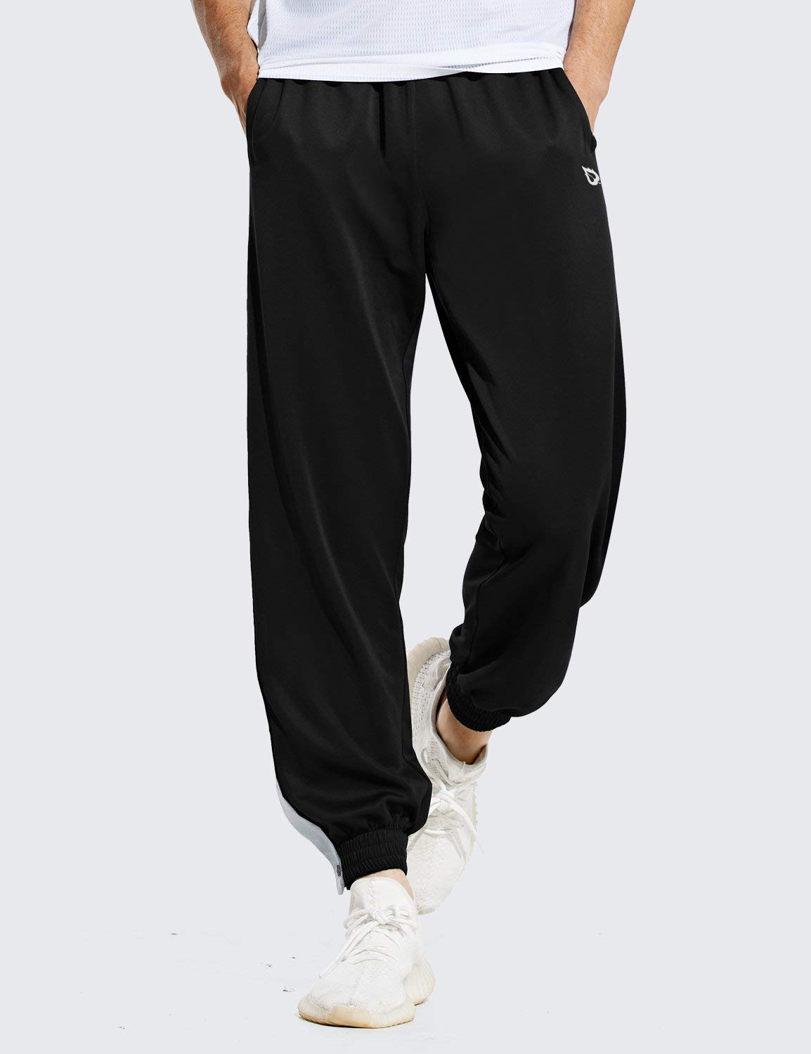BALEAF Men's Sport Track Pants Side Snap Breakaway Sweatpants Active Warm Up Track Pants Black Grey XXL