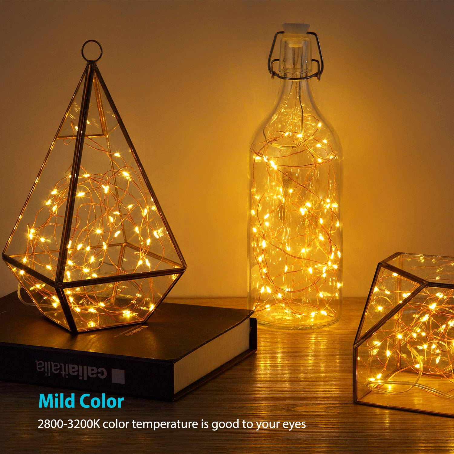 Asmader 2 Sets LED Fairy Lights,Battery Operated String Lights Waterproof Outdoor/Indoor Copper Wire Lights 8 Modes Remote for Bedroom, Holiday, Party, Wedding, Christmas Decor Lights, Warm White
