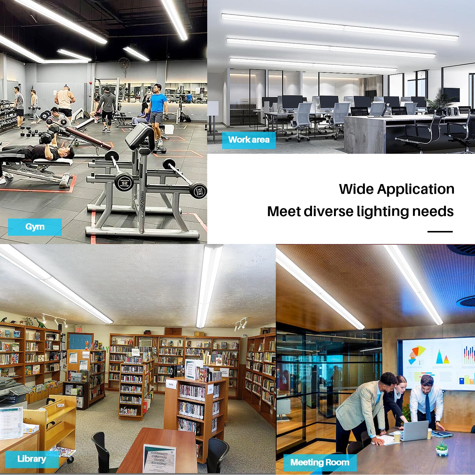 ANTLUX 8FT LED Shop Light, Ultra Slim LED Wraparound 110W [6-lamp T8 Fluorescent Equiv.], 12500LM, 5000K, Commercial 8 Foot Strip Light, Flush Mount Garage Office Warehouse Ceiling Lighting, 6 Pack