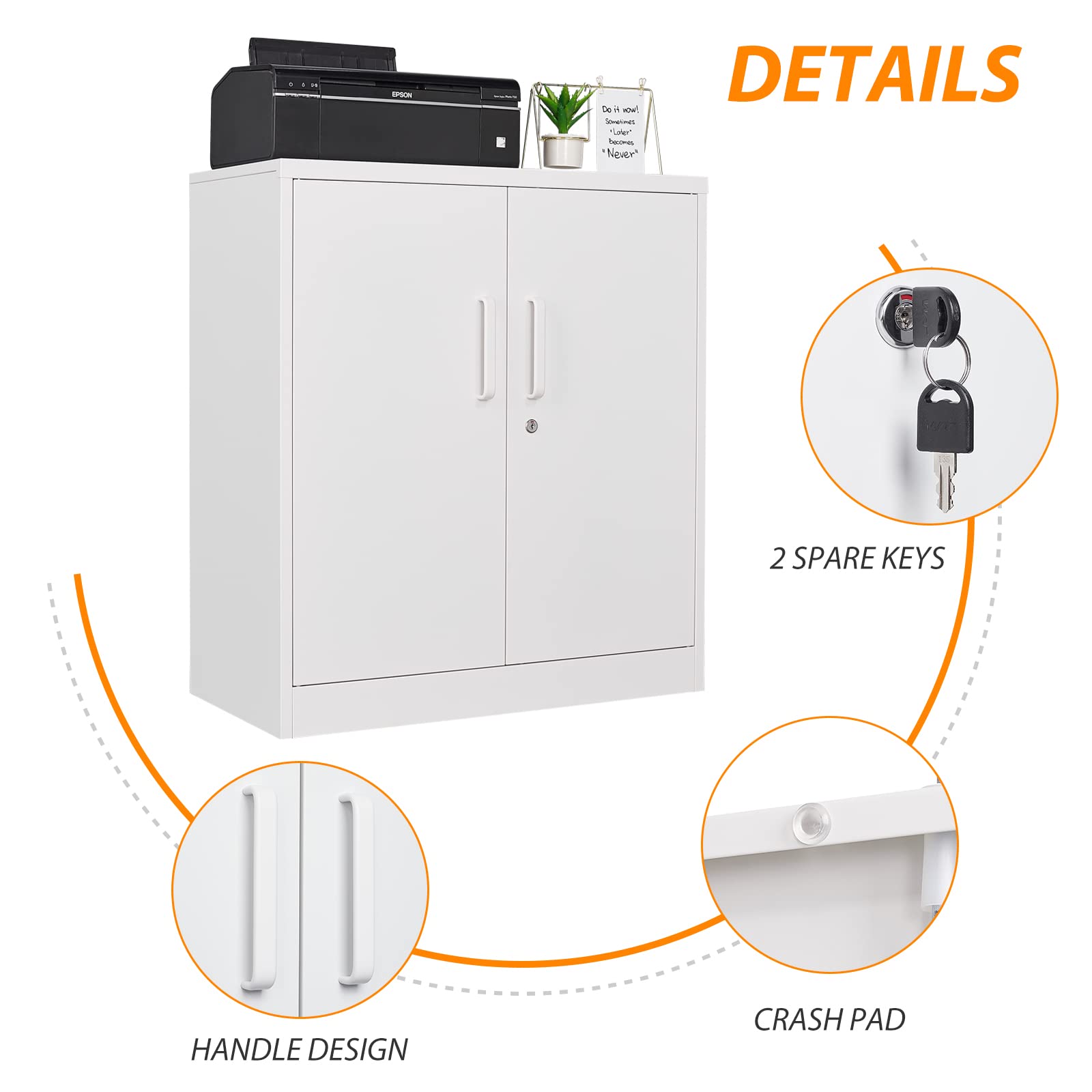 Anxxsu Metal Storage Cabinet, Lockable Steel Storage Cabinet with 2 Doors and Shelves, White Metal Cabinet with Lock, Small Locking Cabinet for Home Office