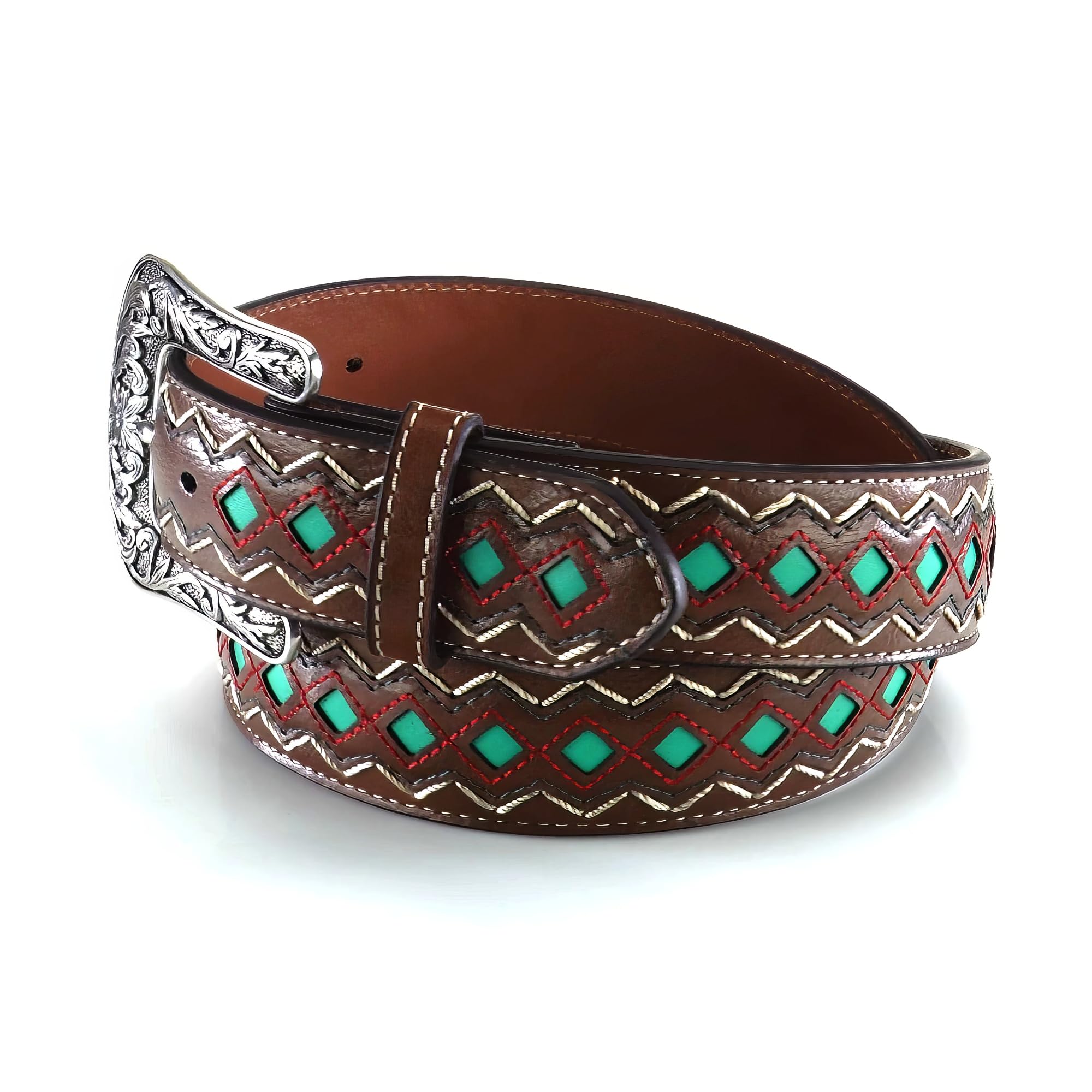 Ariat Women's Blue Diamond Inlay Center Belt, Brown, Small