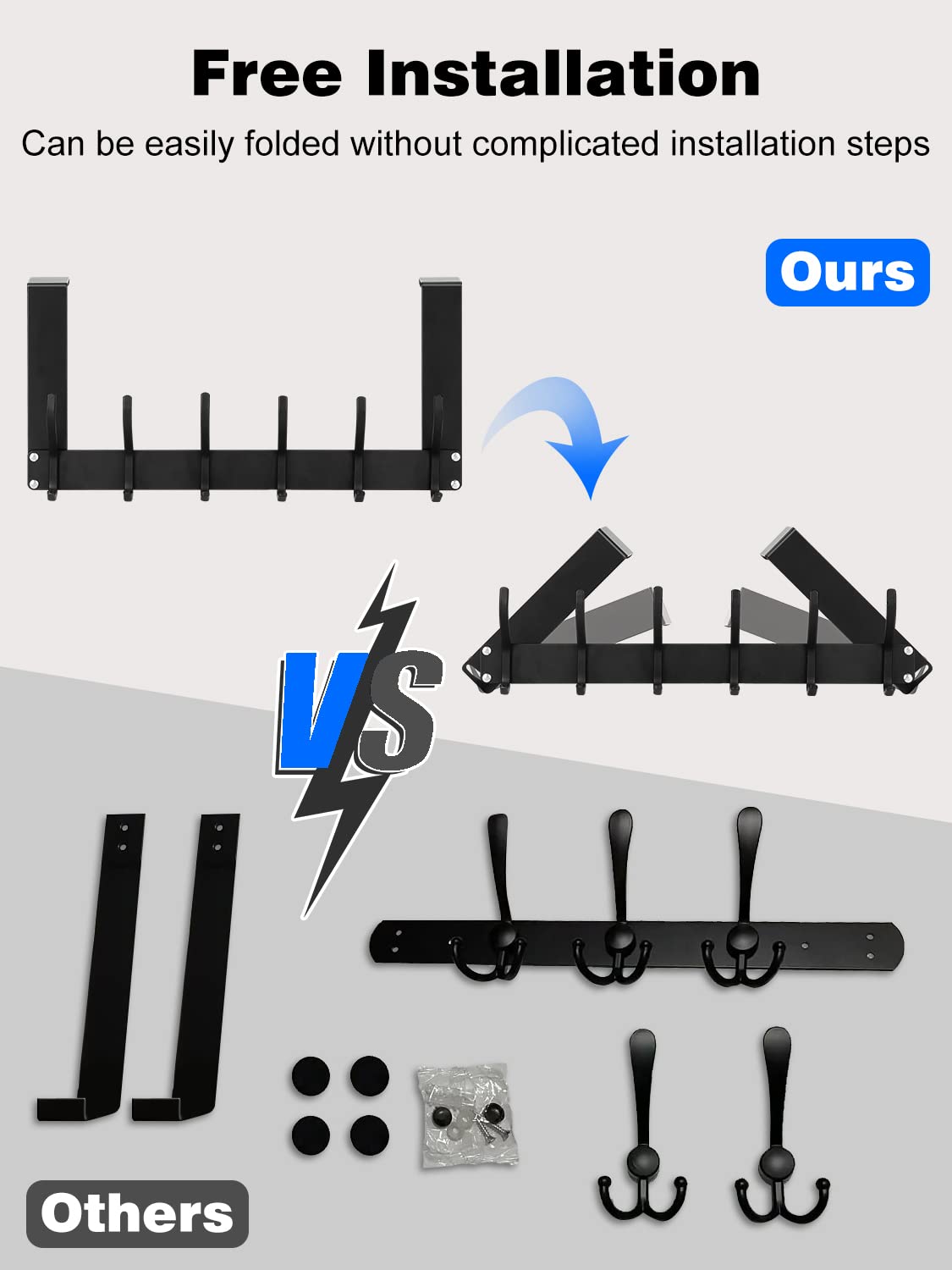AngLink Over The Door Hook - Folding Stainless Steel Hooks Hanger Heavy Duty Rack for Hanging Towel Coats Clothes Hats Bags Bathroom | Silvery