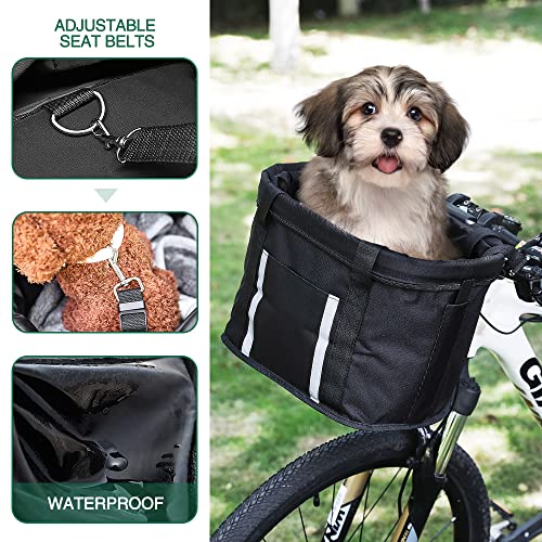 ANZOME Bike Basket, Multi-Purpose Bicycle Basket Quick Released Dog Bike Basket Folding Detachable Front Basket Easy to Install Handlebar Basket Cycling Basket for Grocery Shopping Picnic Camping