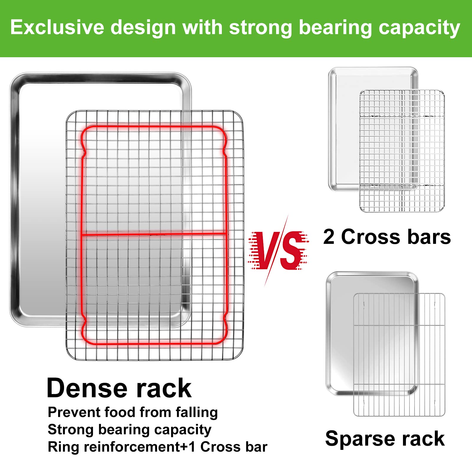 ASHQSS Baking Sheet with Rack Set,Stainless Steel Baking Pan with Cooling Rack,Non-Stick Cookie Sheets for Oven, Heavy Duty & Dishwasher Safe & Easy to Clean
