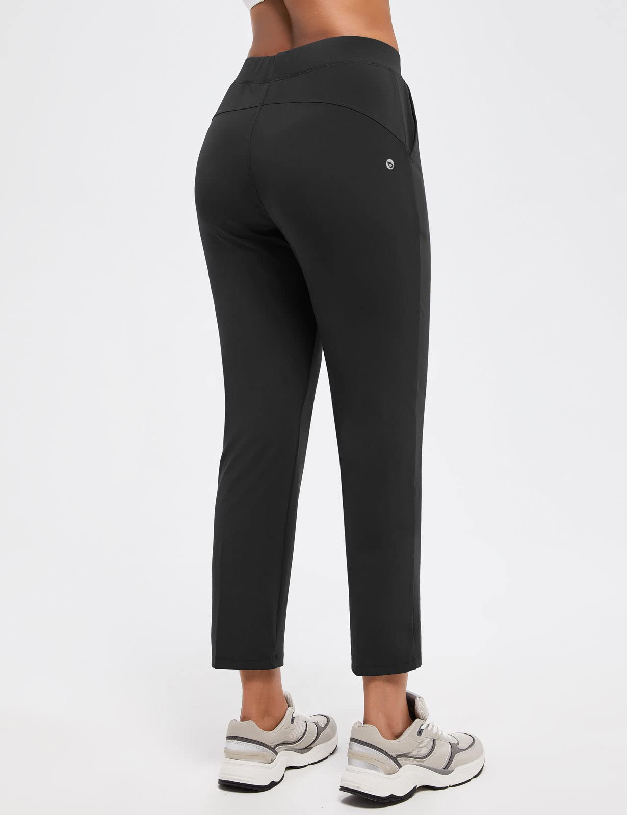 BALEAF Women's 25" Athletic Ankle Pants Stretch Travel Pants with Pockets Black S